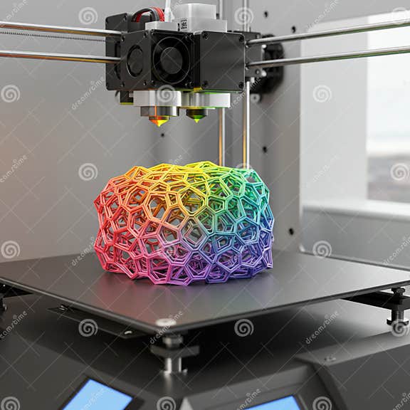 A 3D Printer Fabricates a Complex, Geometric Structure Composed of ...