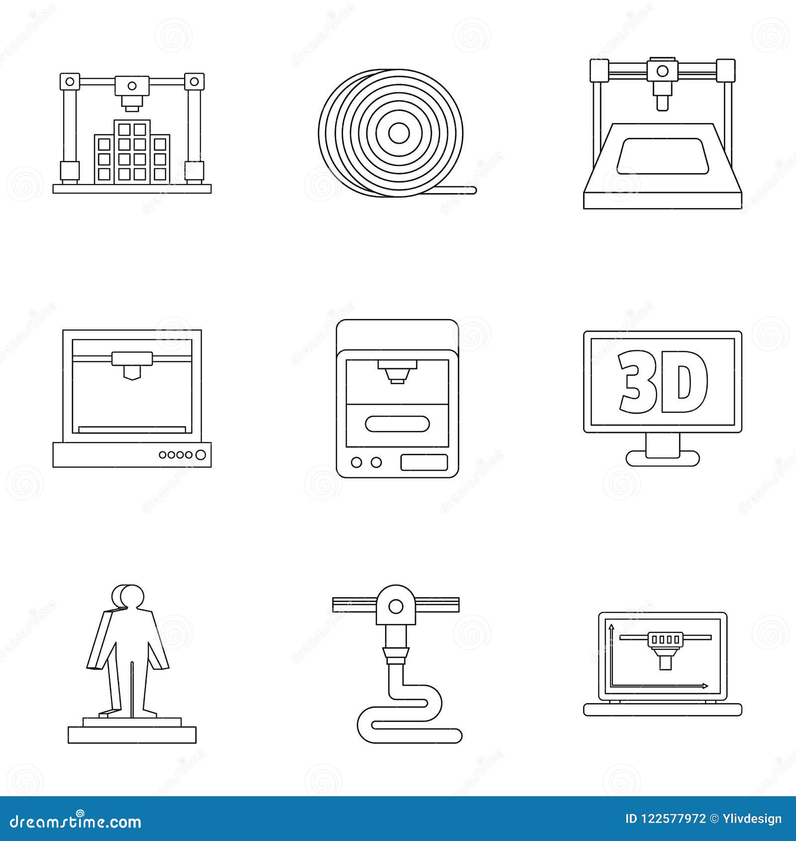 3d Printer Icon Set, Outline Style Stock Vector - Illustration of ... 3d Printer Icon Set, Outline Style Stock Vector - Illustration of ...