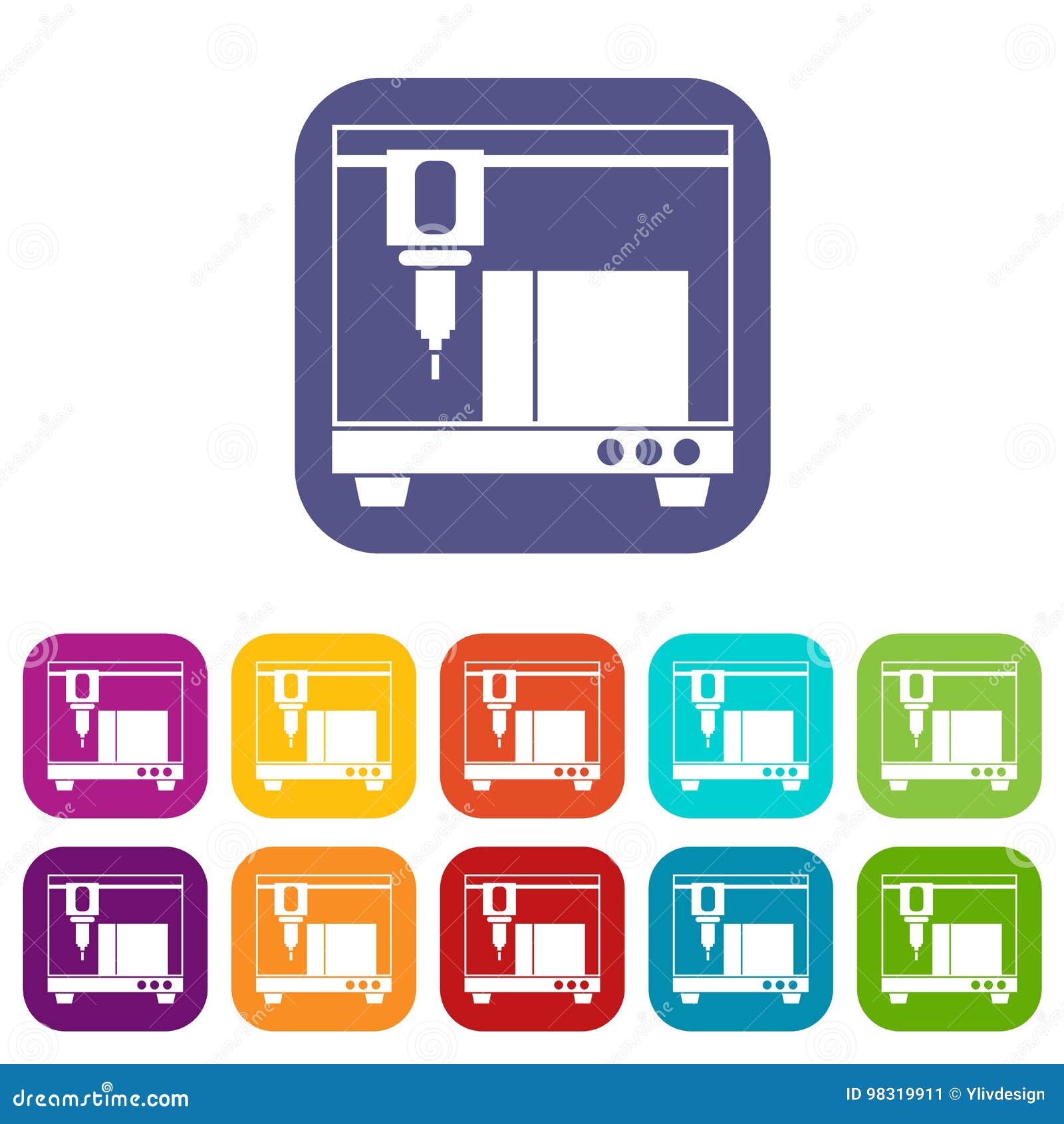 3D printer icons set stock vector. Illustration of interface - 98319911