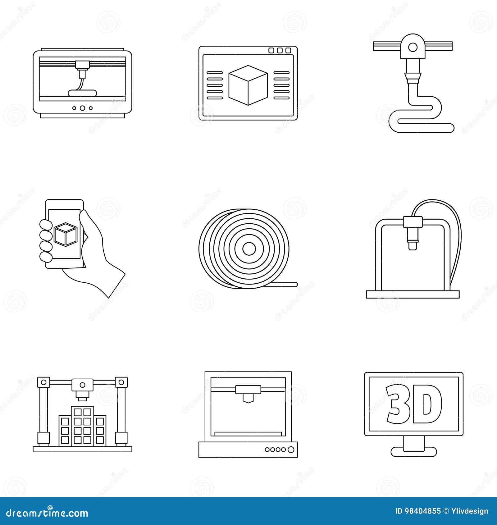 3d Printer Innovation Icon Set, Outline Style Stock Vector ...