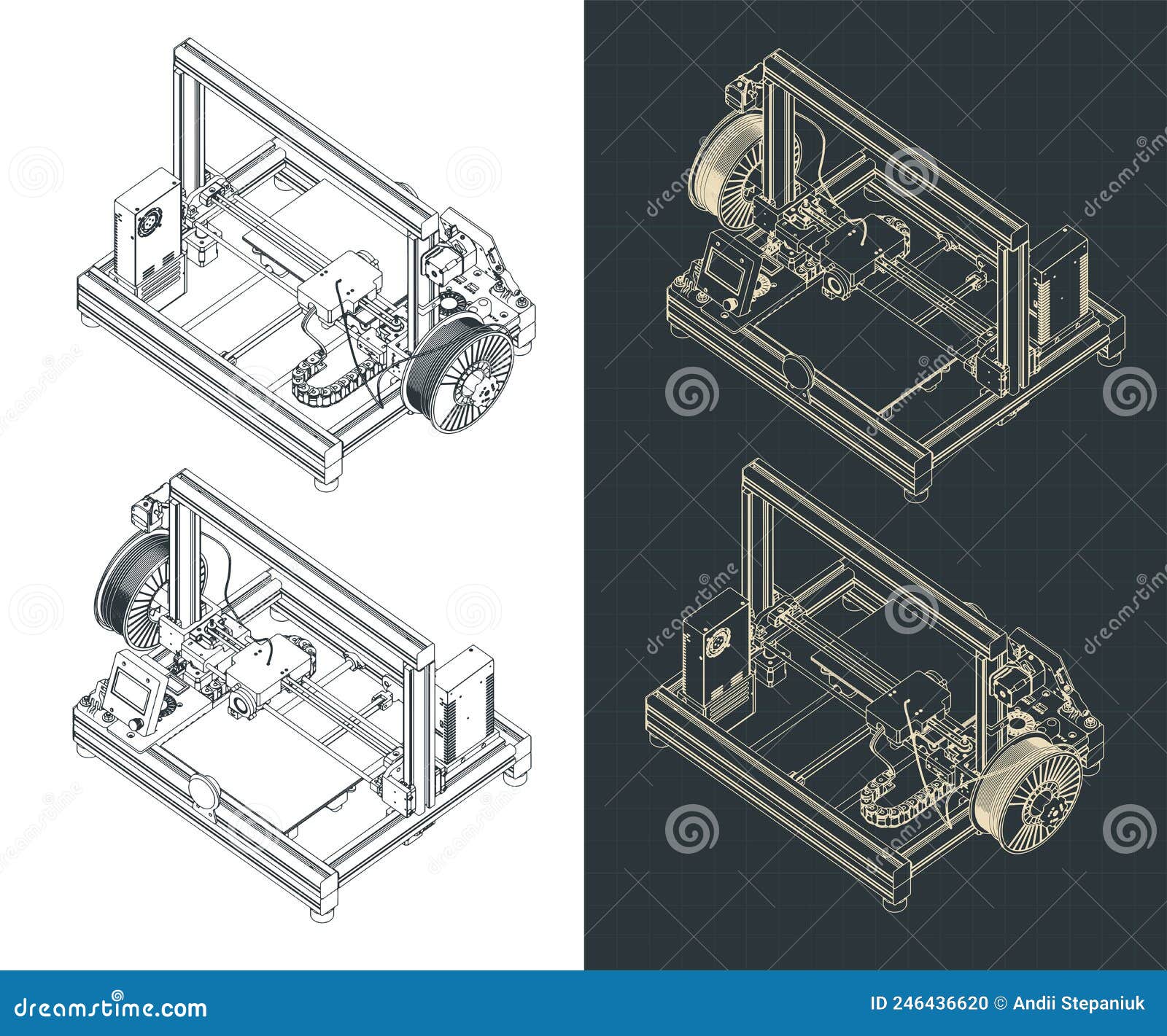 3D Printer Isometric Blueprints Stock Vector - Illustration of plastic ...