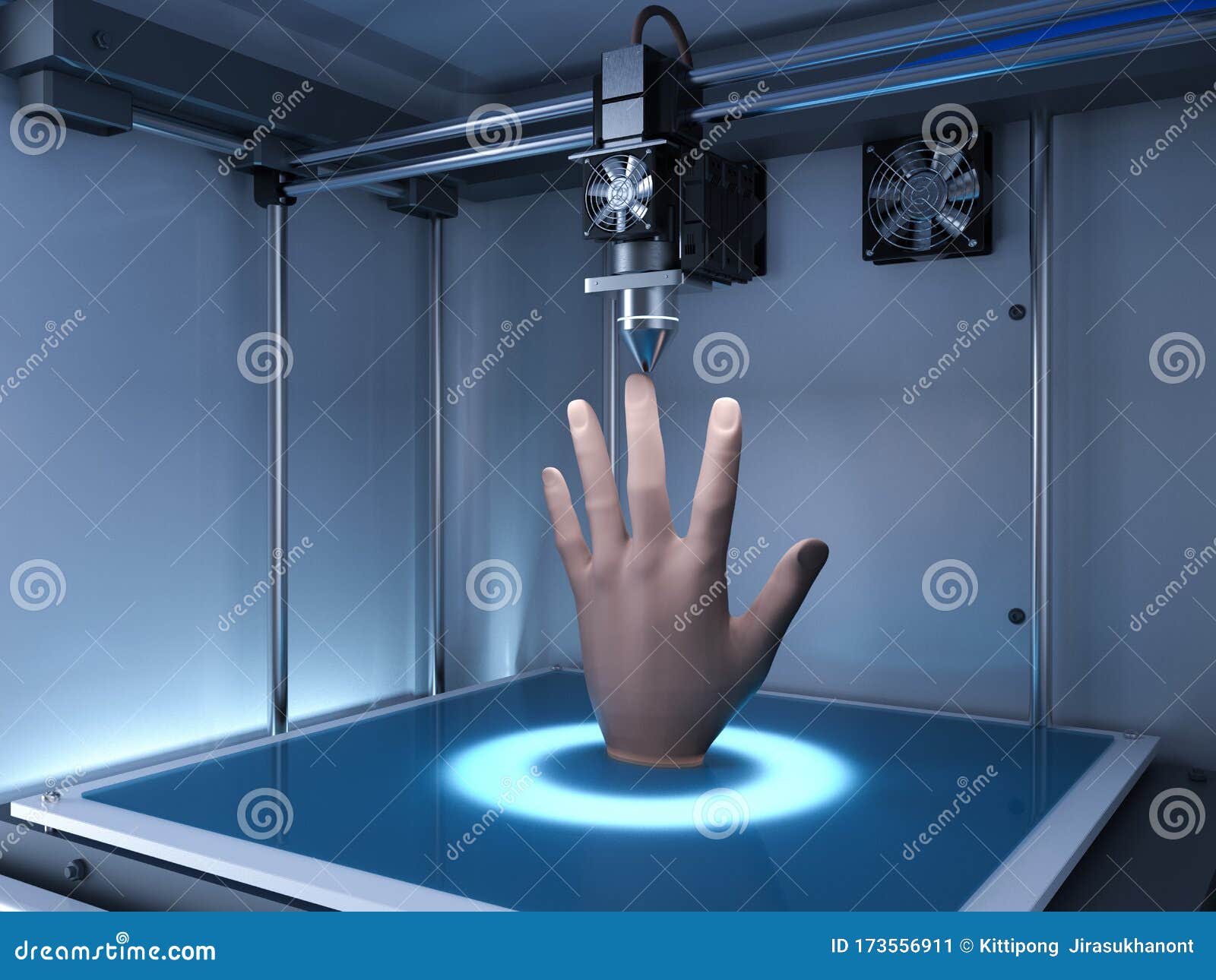 3d Printer Print Prosthetic Hand Stock Illustration - Illustration of ...