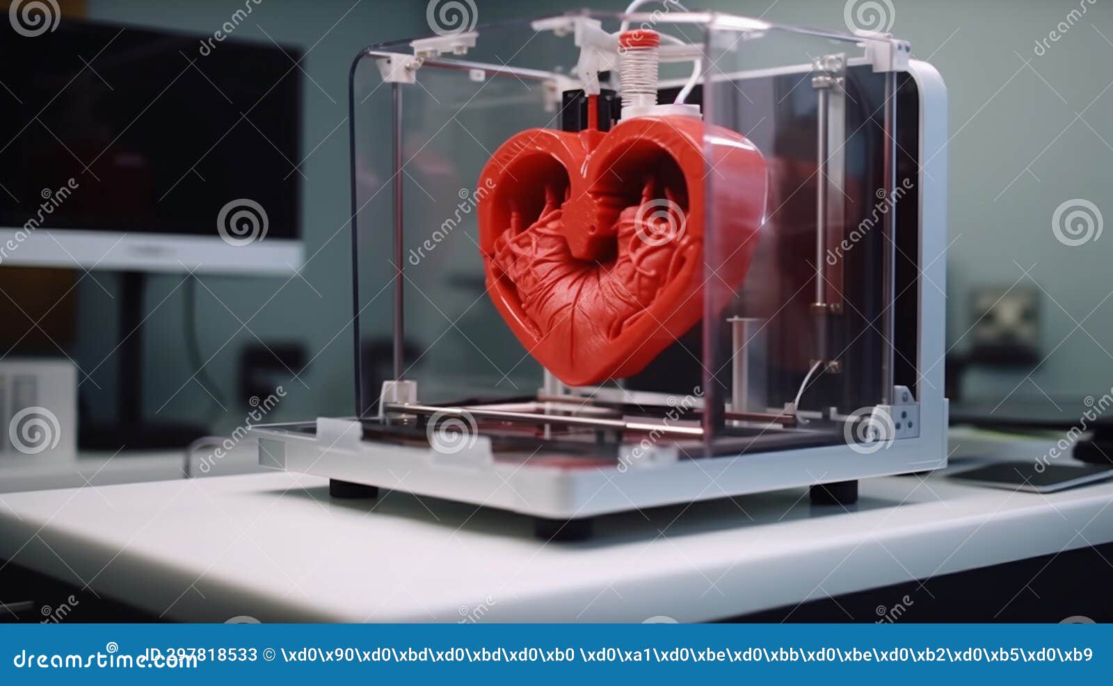 3d Printer with a Printed Human Heart.Generative AI Stock Illustration ...
