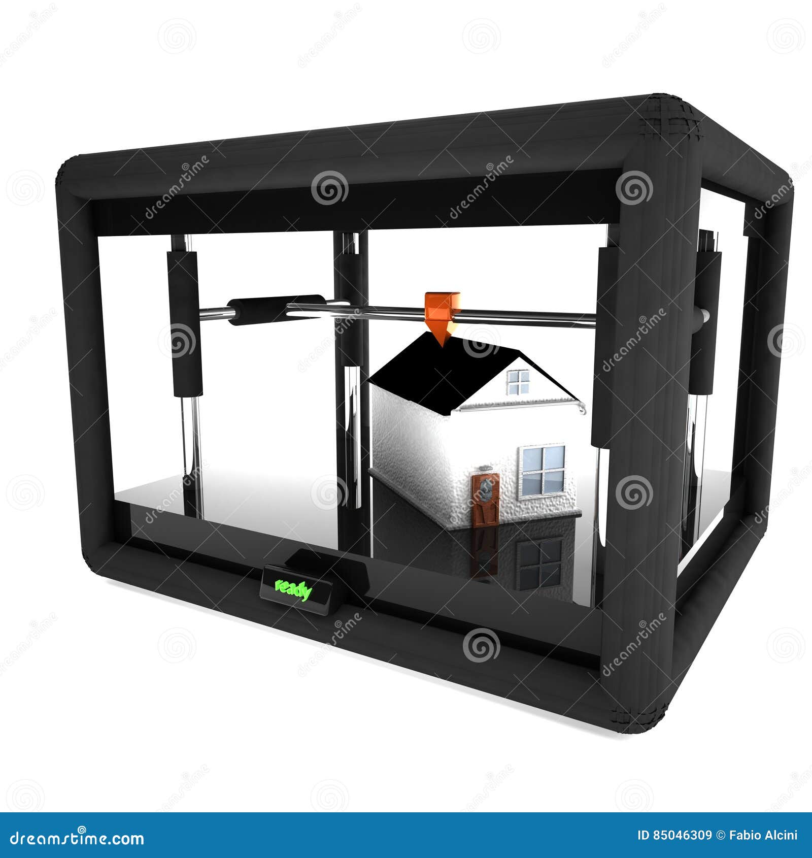 3d Printer Printing an Entire House Stock Illustration - Illustration ...