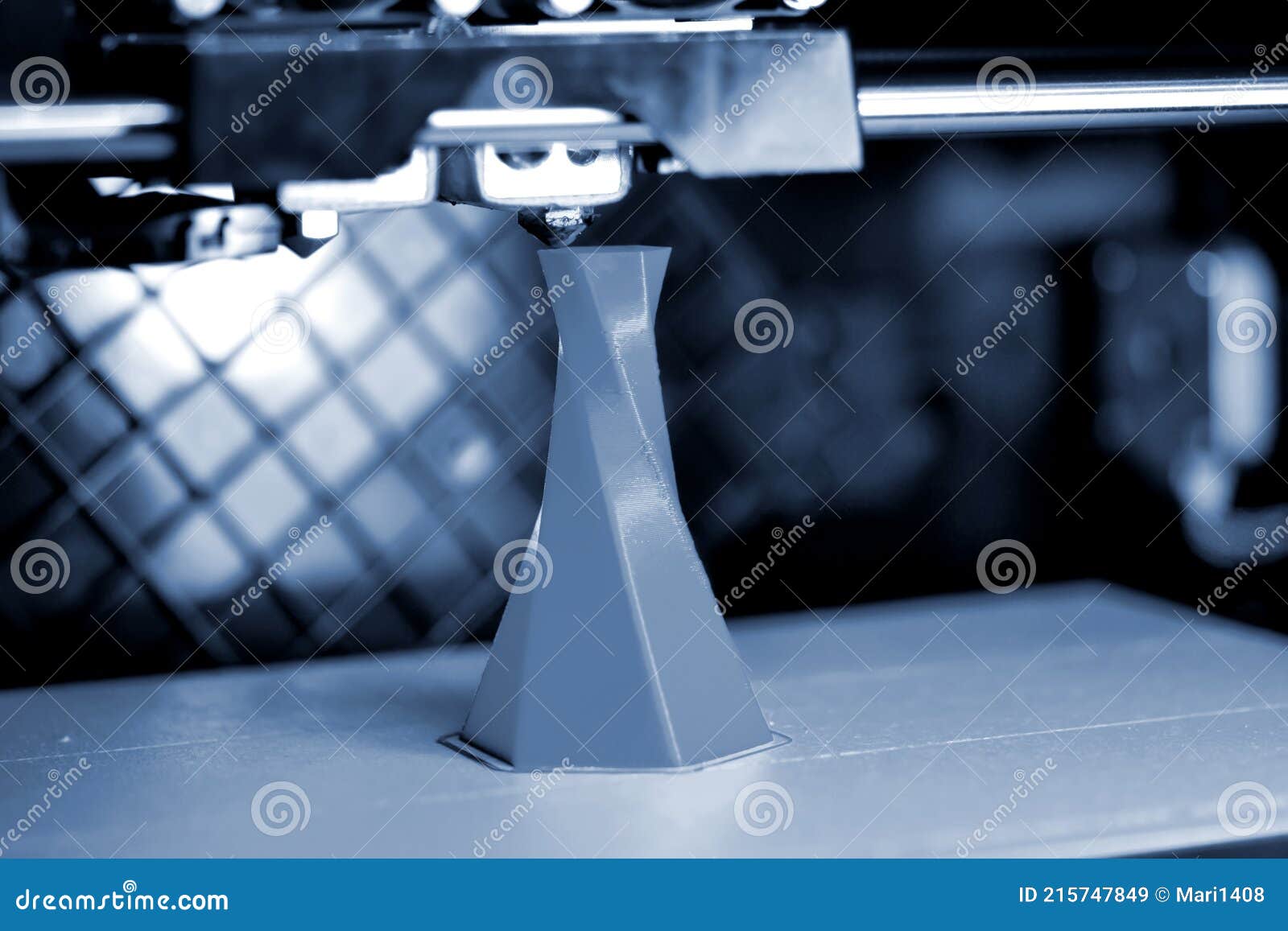 3D Printer Printing Isolated Volume Triangular Object Blue Gray Color ...