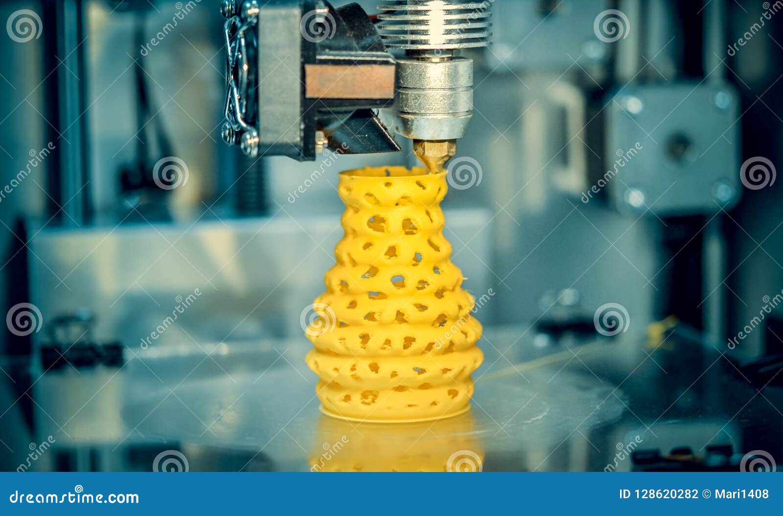 3d Printer Printing Objects Yellow Form Closeup. Stock Photo - Image of ...