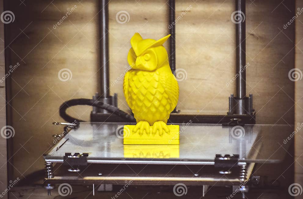 3D Printer Printing Yellow Figure Close-up Stock Image - Image of ...
