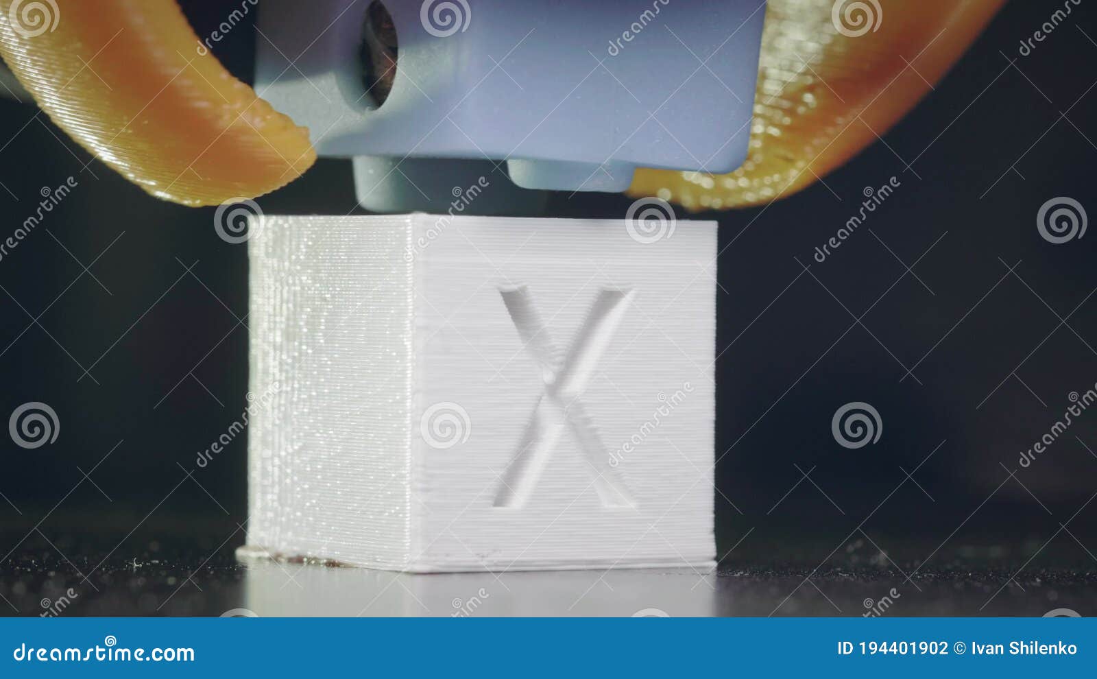 The 3D Printer Prints an Abstract Cube Shape from White Abs Plastic. 3D ...