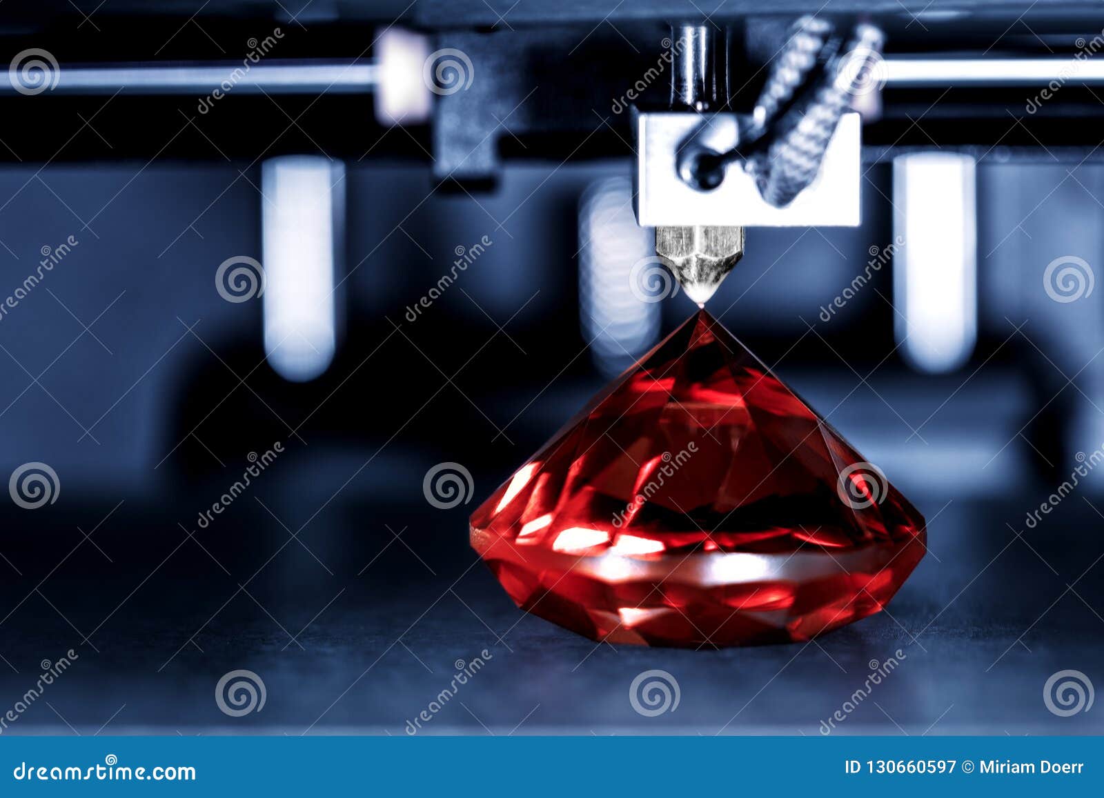 3D Printer Prints a Gem, Ruby with Transparent Filament Stock Image ...