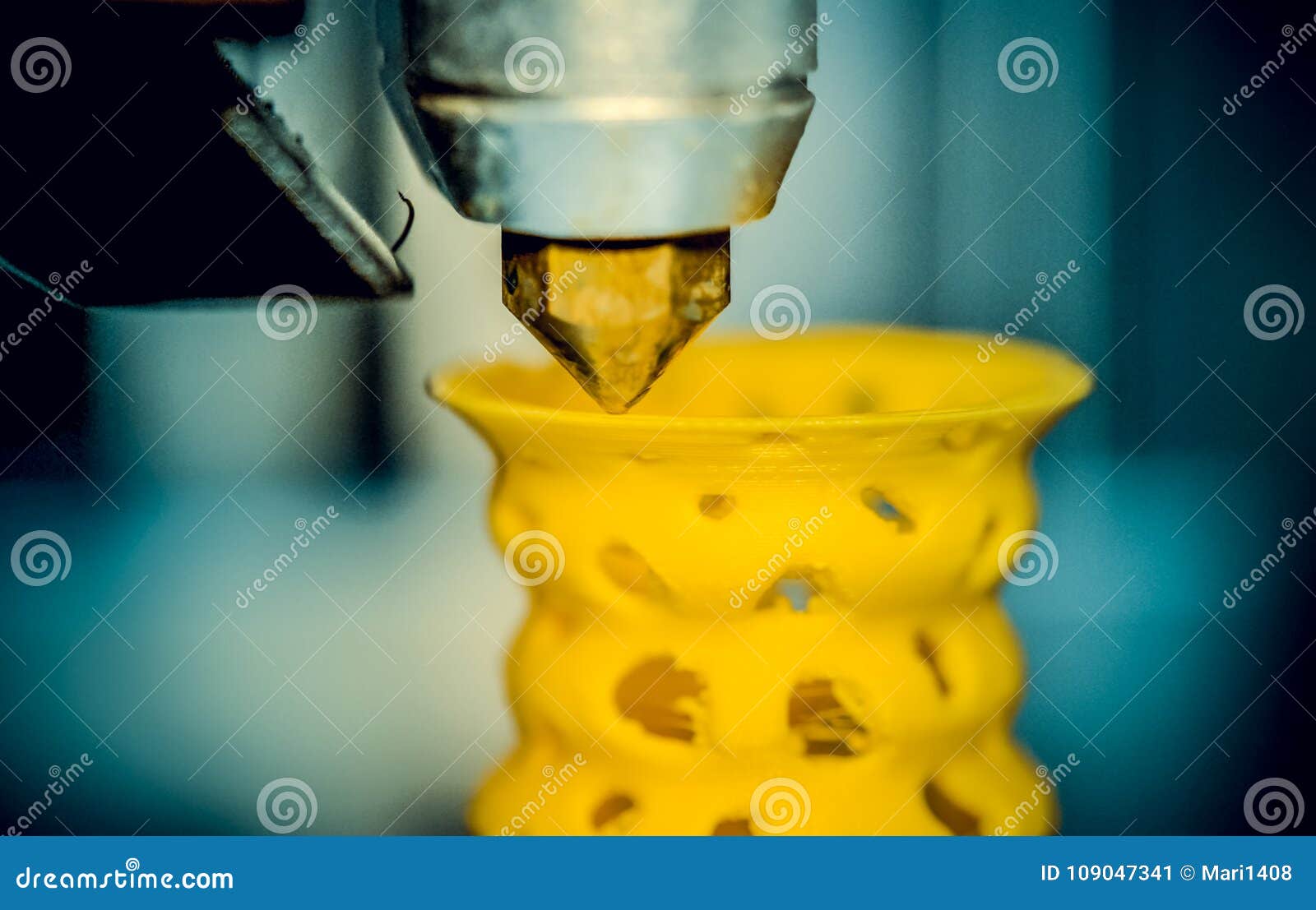 3d Printer Printing Objects Yellow Form Closeup. Stock Image - Image of ...