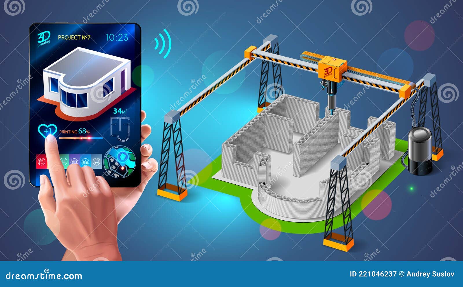 3d Printer Prints Building. Building Technology on Construction Site ...