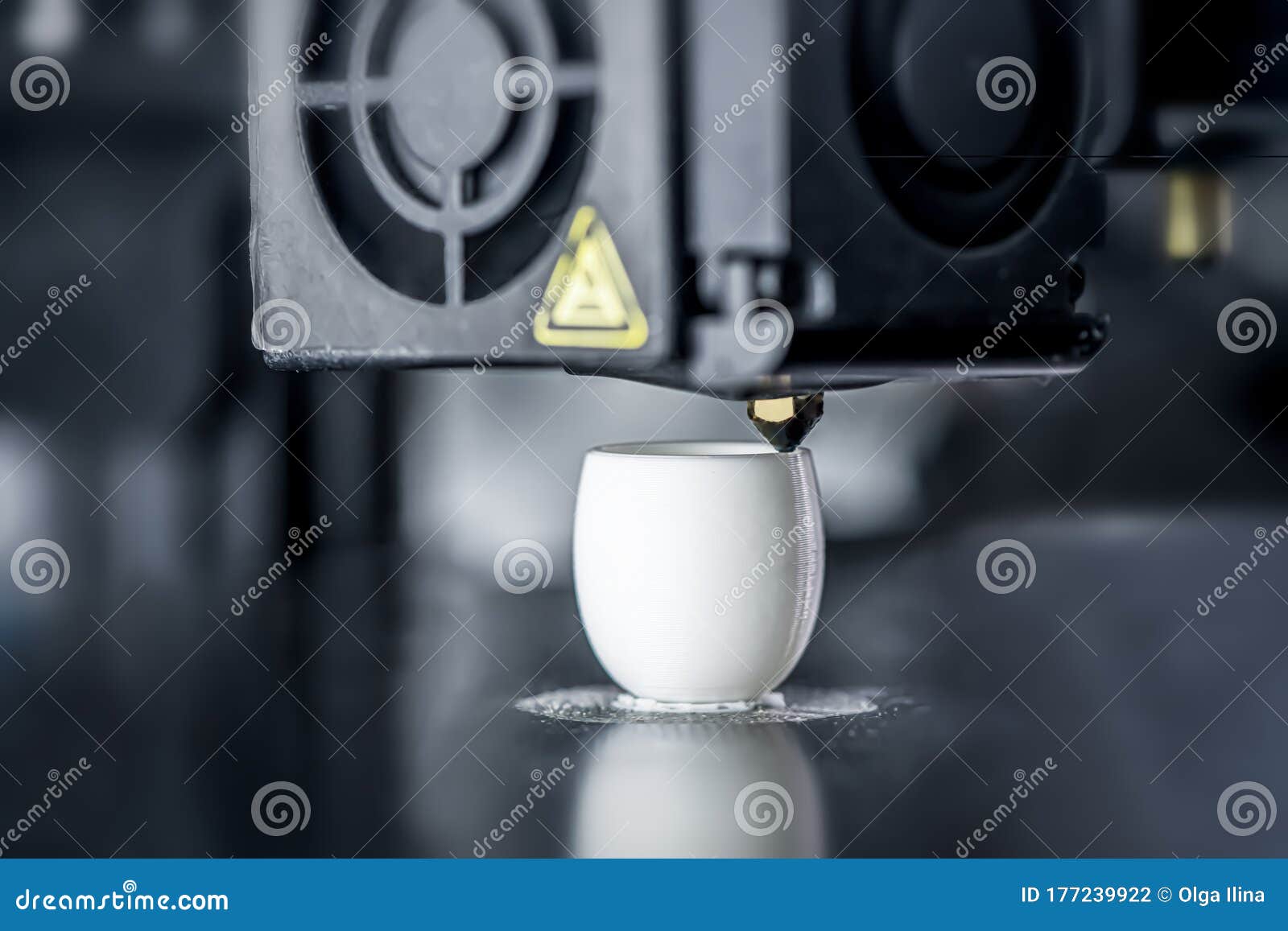 The 3D Printer Prints White Plastic Model Stock Photo - Image of ...