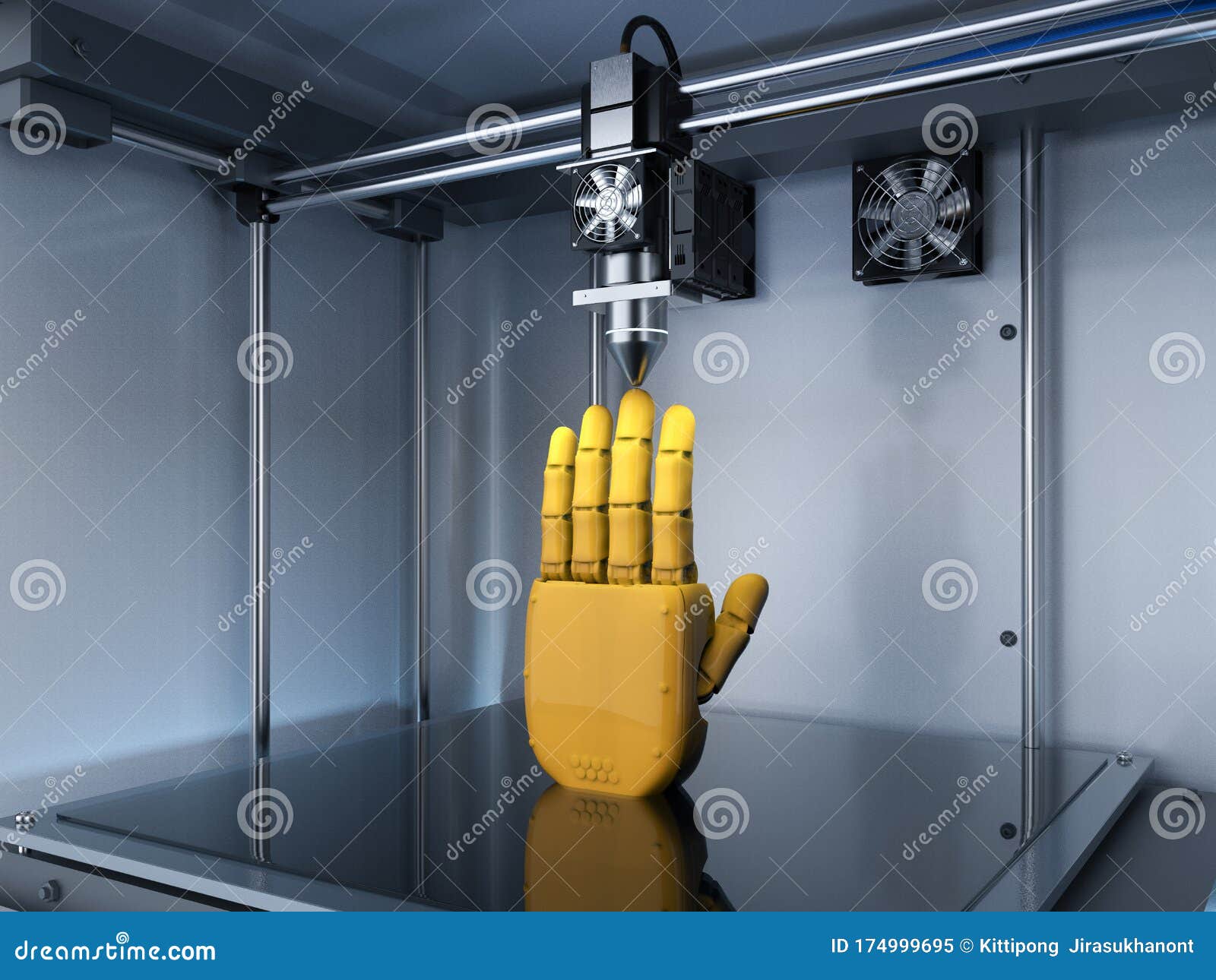 3d Printer with Robotic Hand Stock Illustration - Illustration of ...