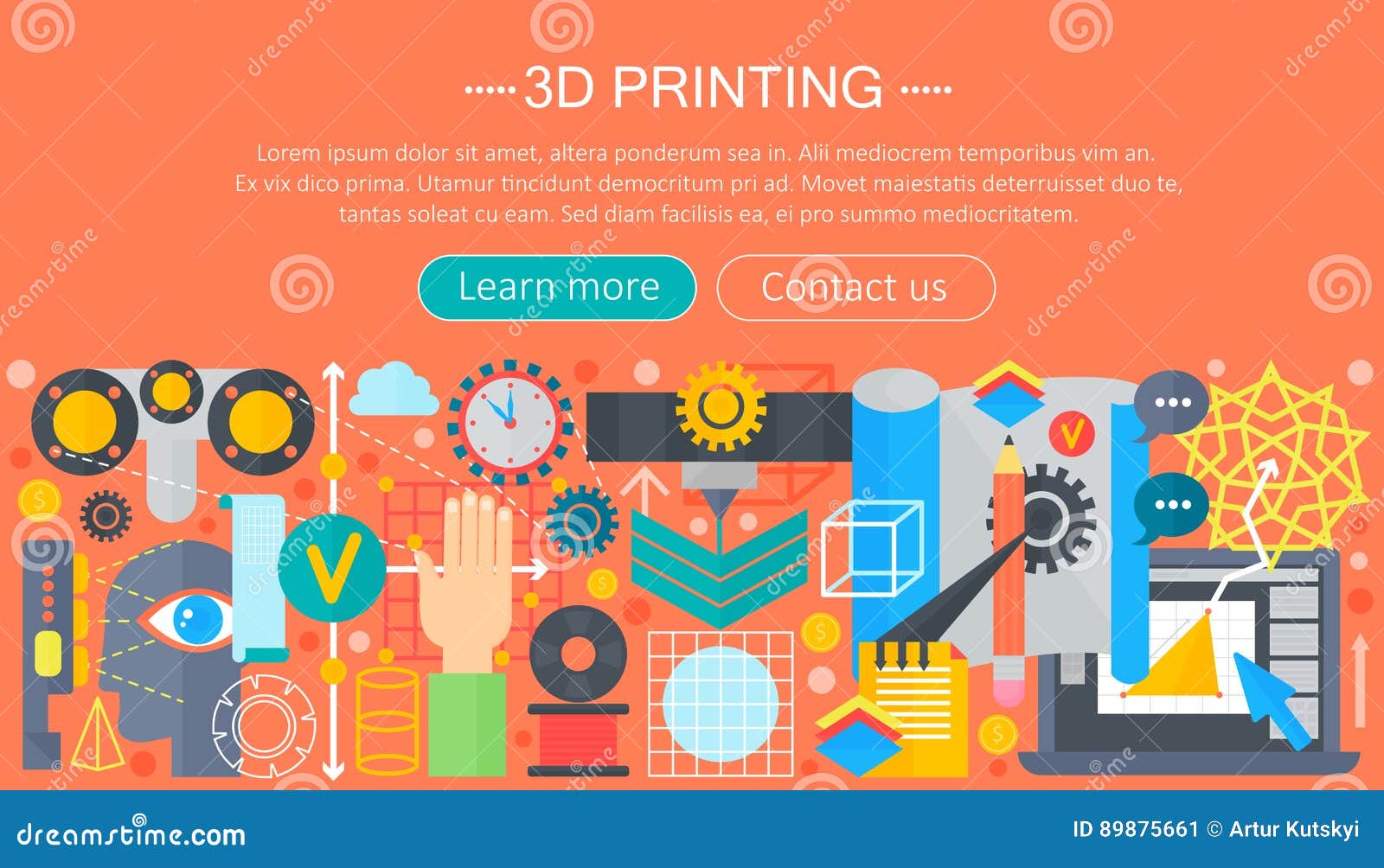 3d Printer Technology Flat Concept Set. 3d Modeling, Printing and ...
