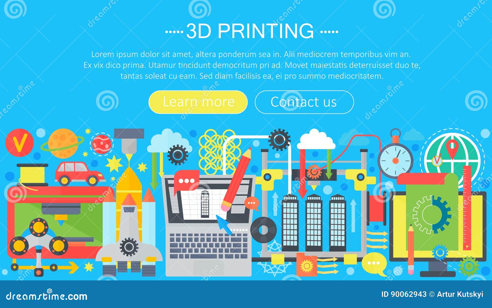3d Printer Technology Flat Concept Set. 3d Modeling, Printing and ...