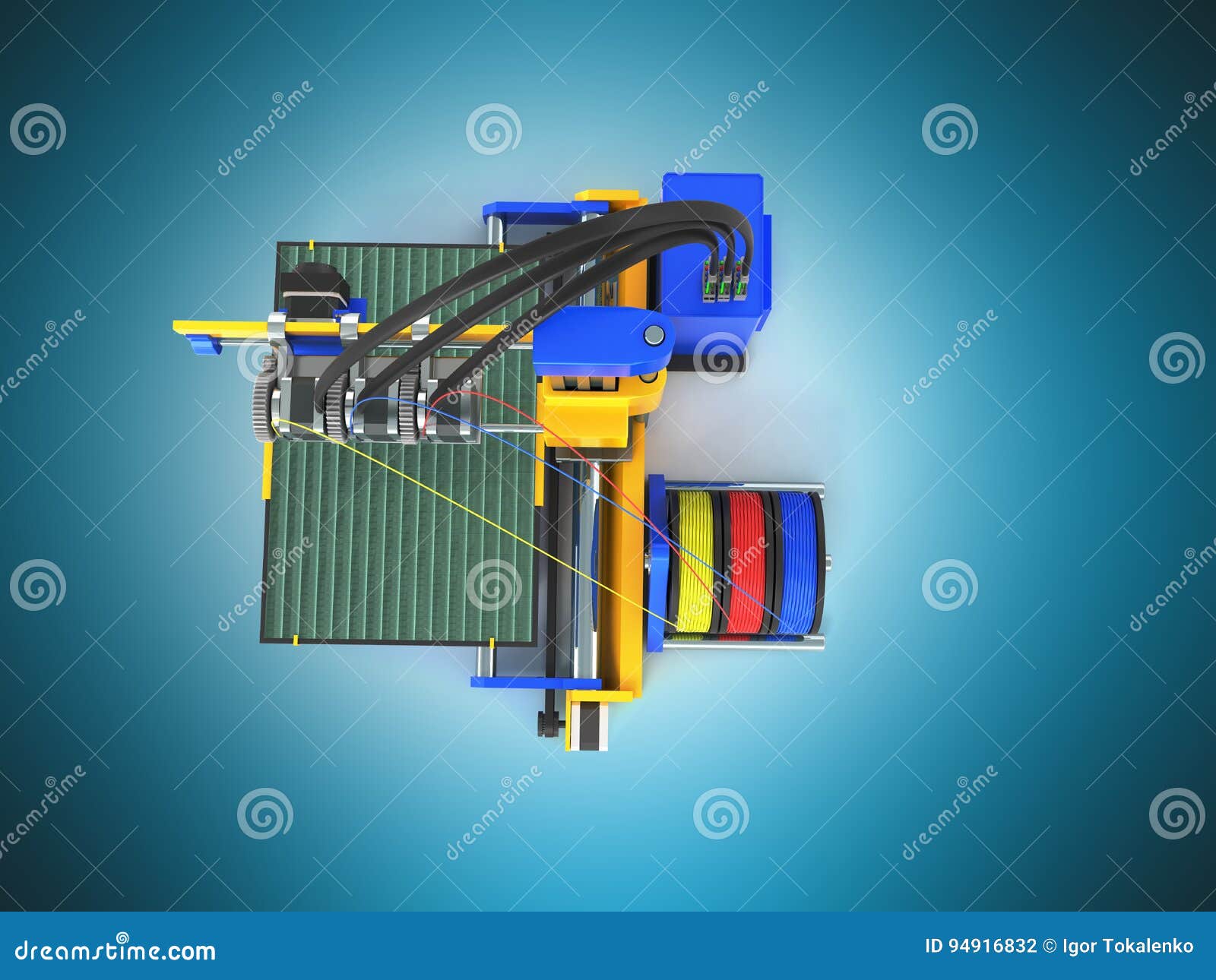 3d Printer on Top 3d Rendering on Blue Background Stock Illustration ...
