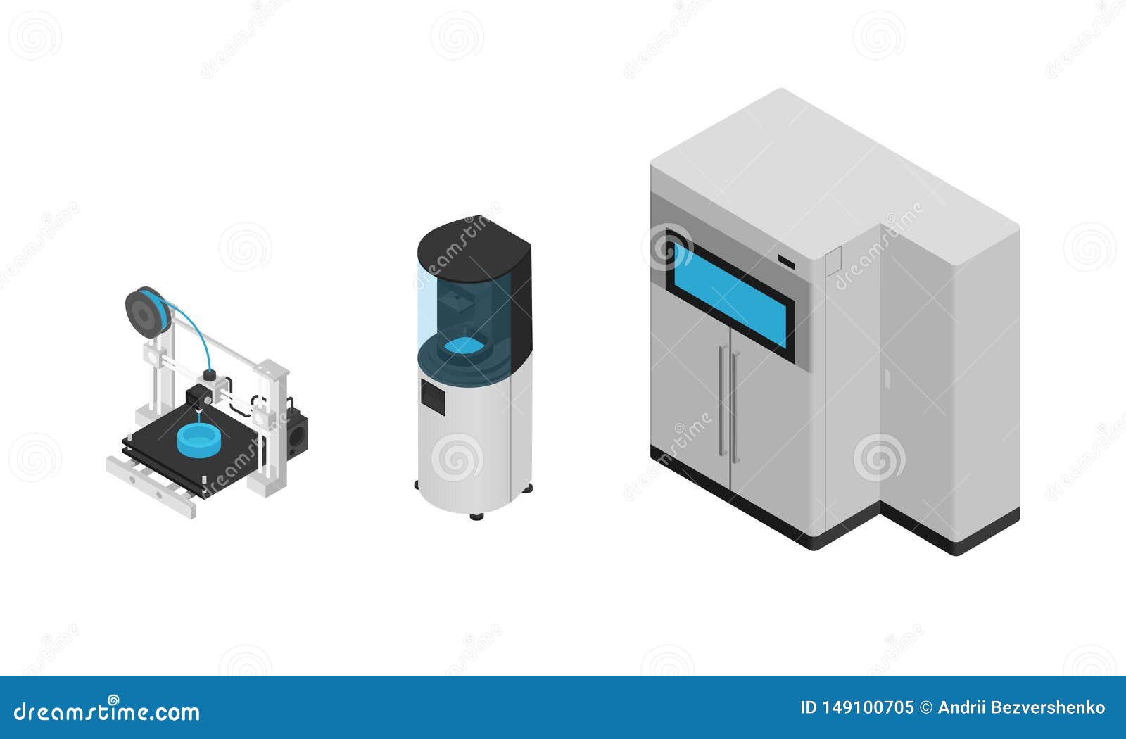 3D Printer Types in Isometric Style Isolated on White Background. 3D ...