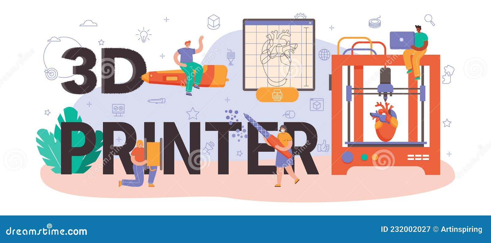 3D Printer Typographic Header. Digital Designer Drawing with Electronic Stock Vector ...