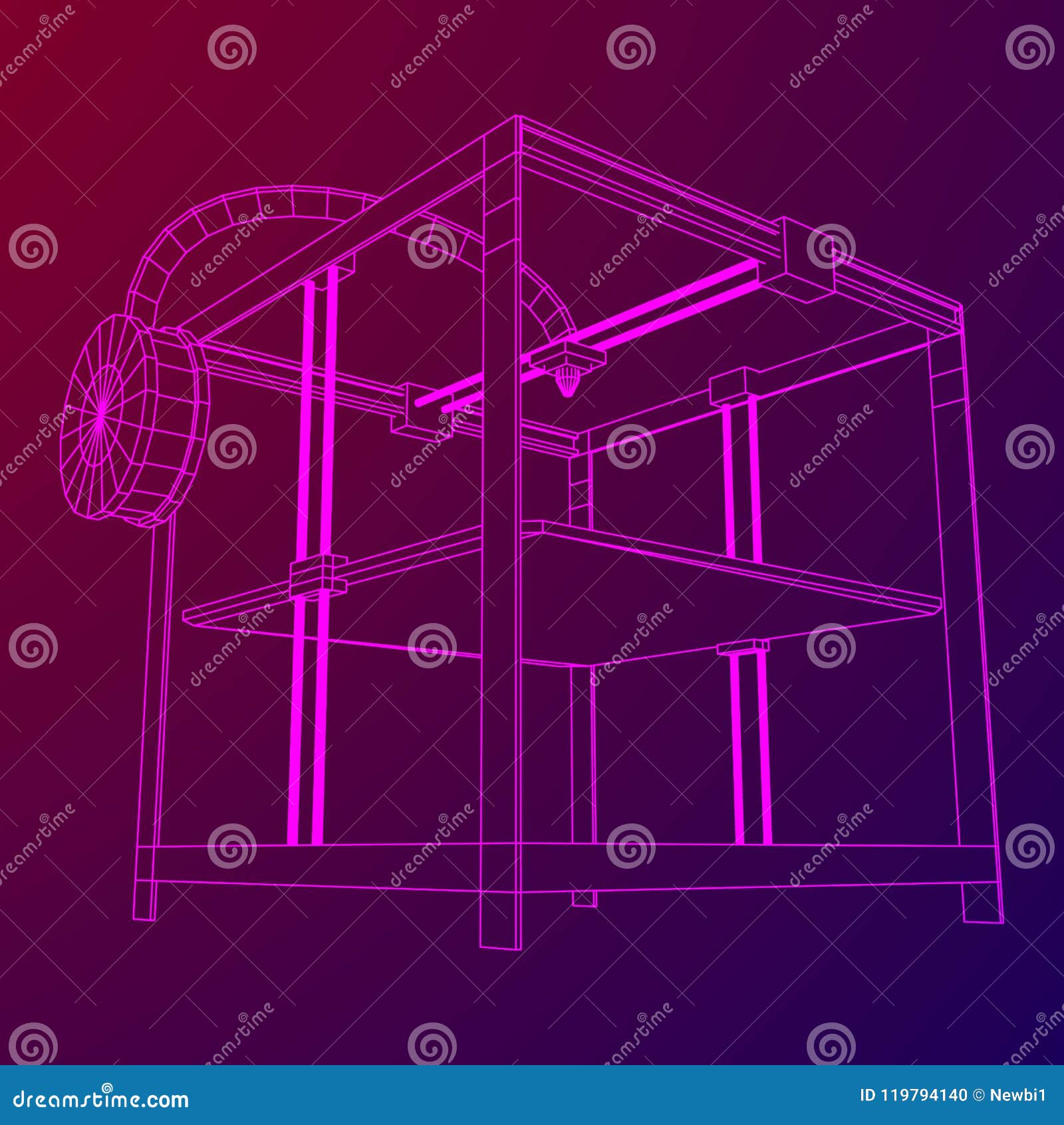 3D Printer Wireframe stock vector. Illustration of isometric - 119794140