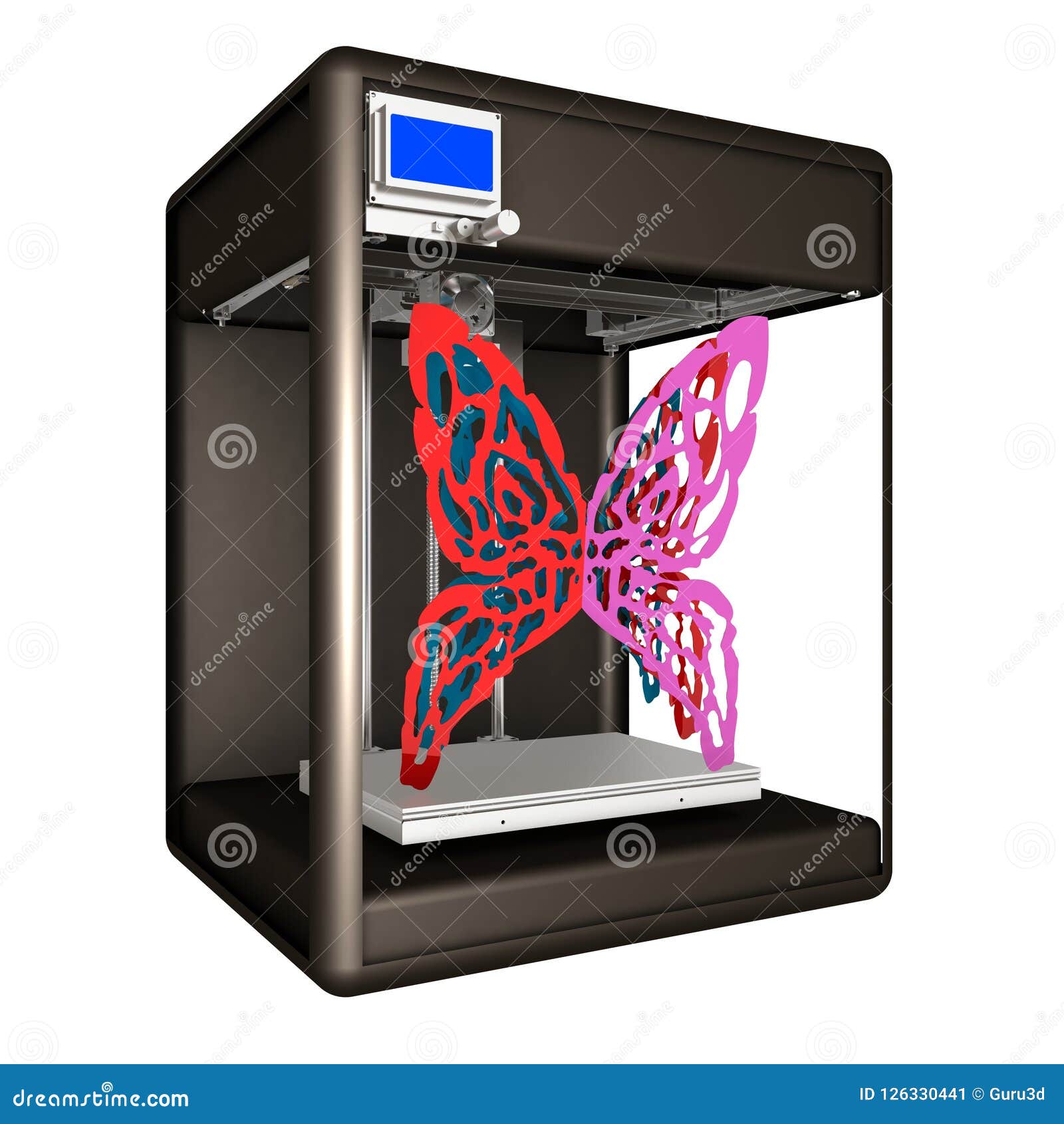 3d Printer during Work on the New Butterfly Design. 3d Illustration ...