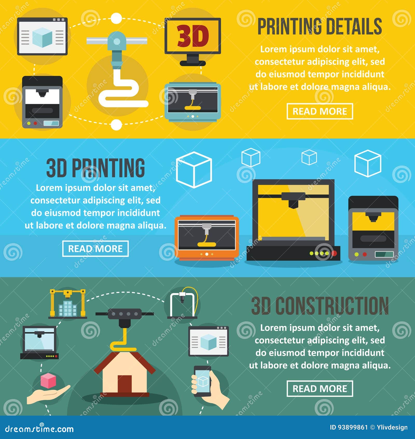 3D Printing Banner Horizontal Set, Flat Style Stock Vector ...