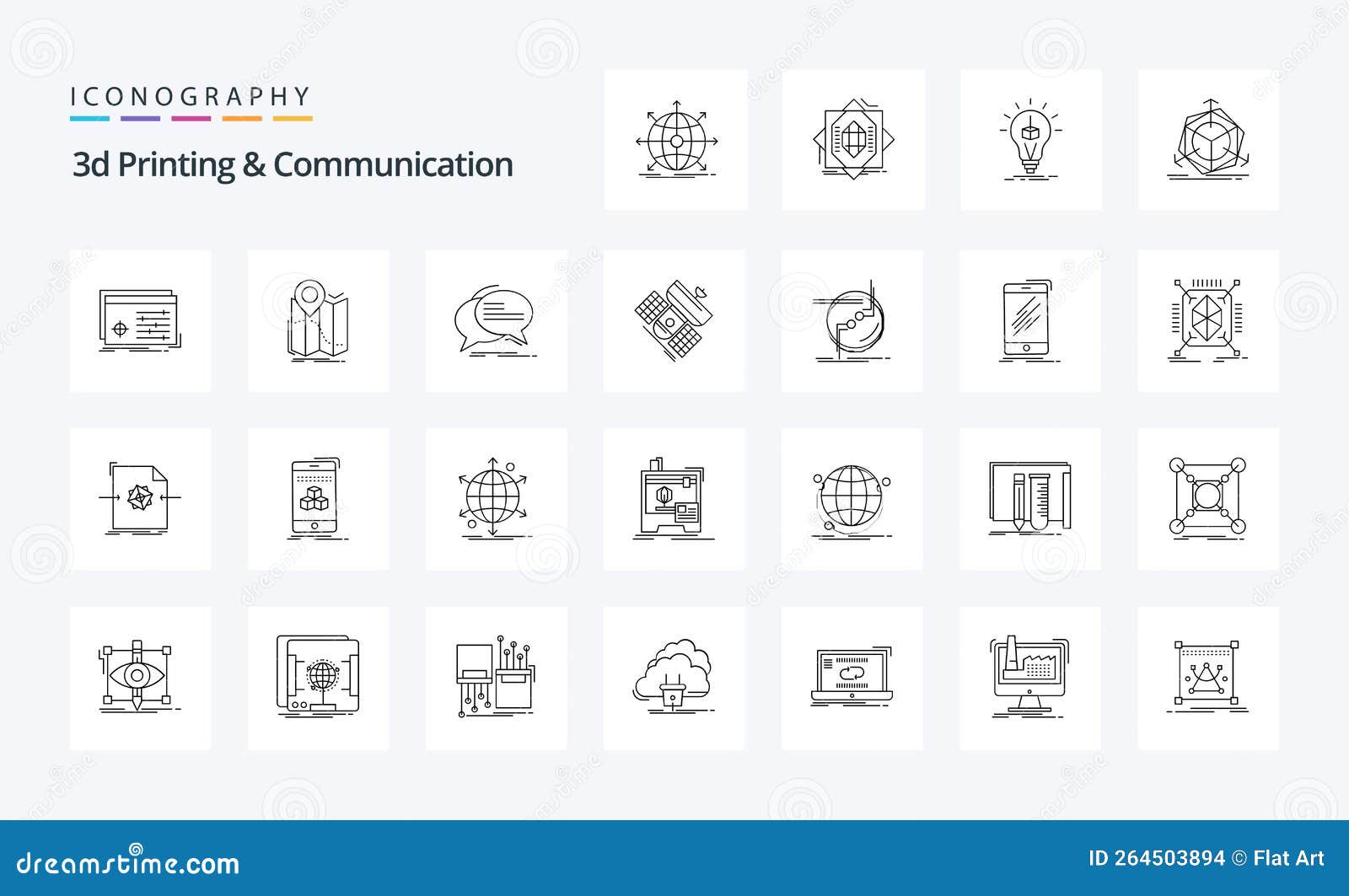 25 3d Printing and Communication Line Icon Pack. Vector Icons ...