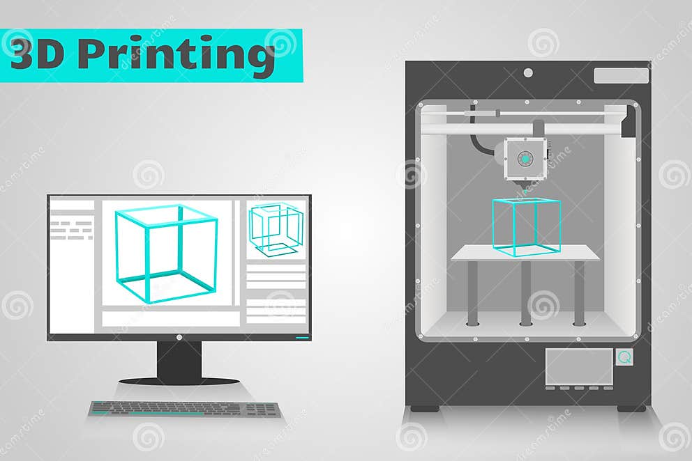 3D Printing with computer stock vector. Illustration of cube - 37781200