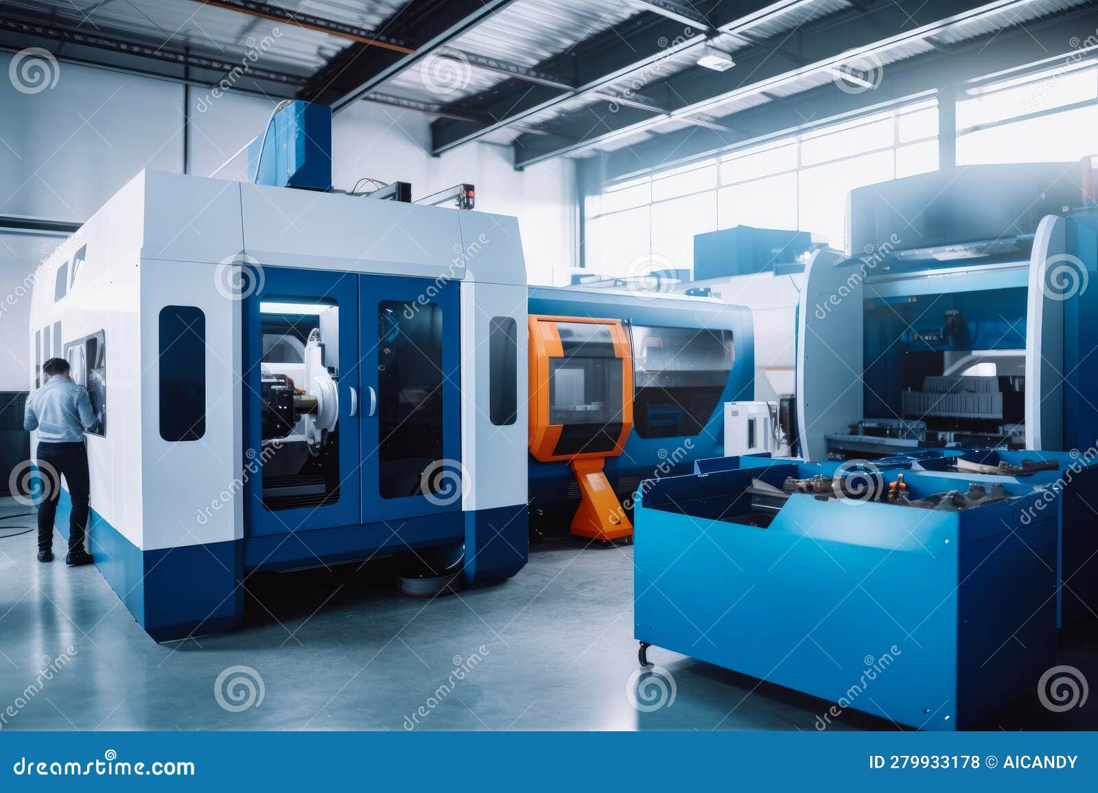 3D Printing Facility with Workers Operating Advanced Machines, Creating ...