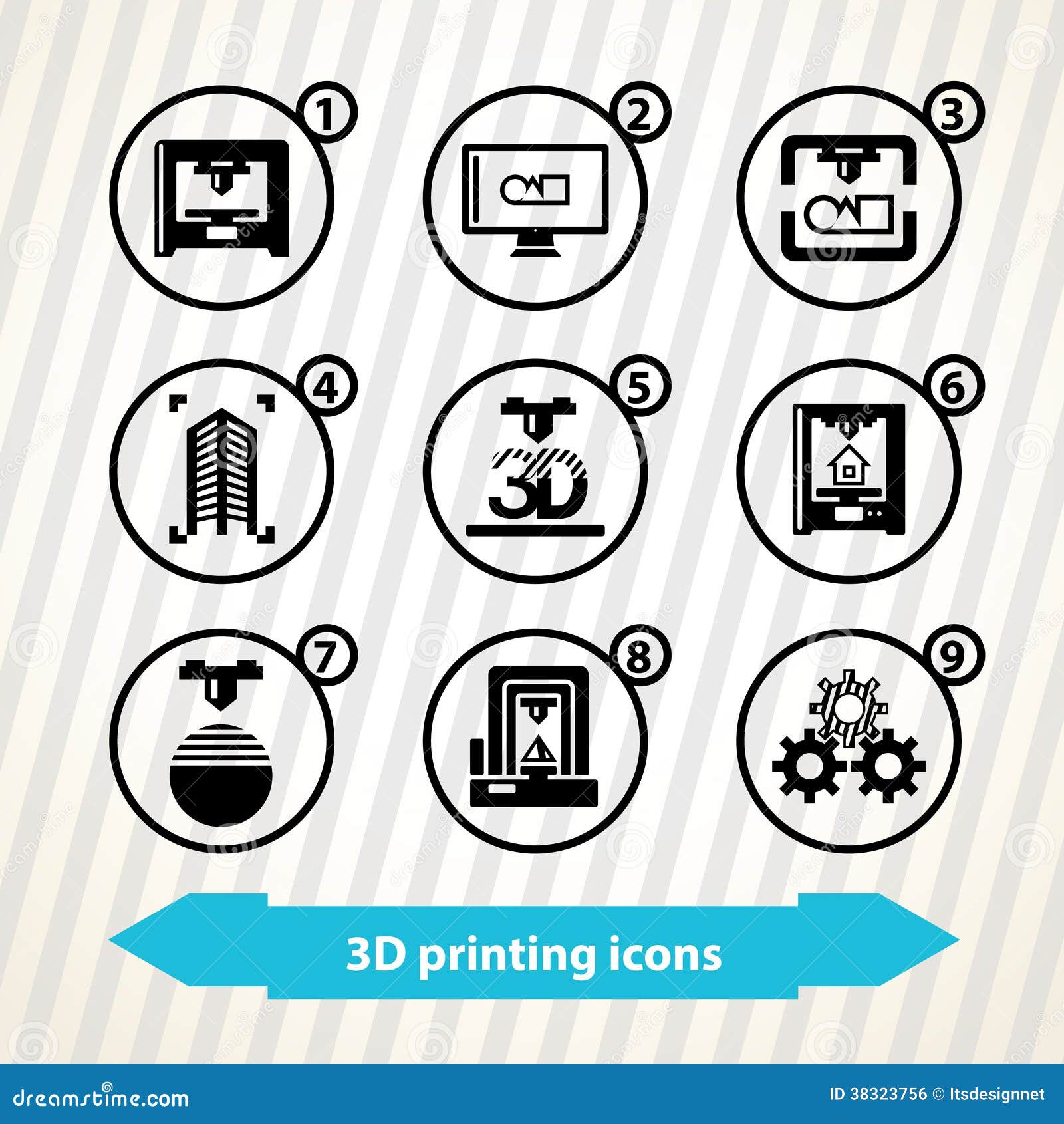 3d printing icons stock vector. Illustration of cogwheel - 38323756