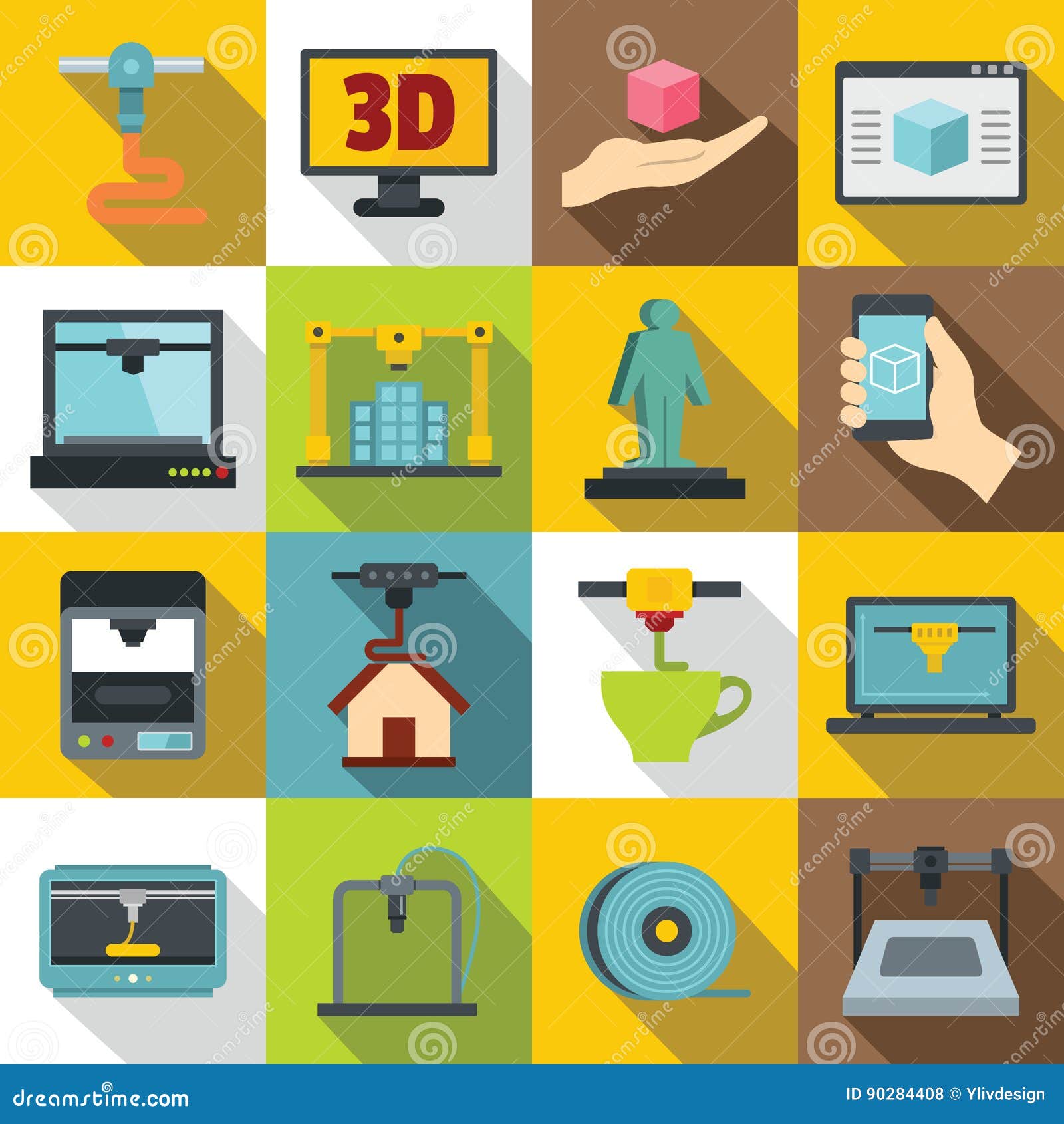 3D Printing Icons Set, Flat Style Stock Vector - Illustration of flat ...