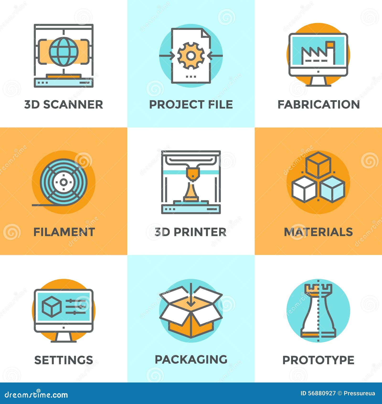 3D Printing line icons set stock vector. Illustration of fabrication ...