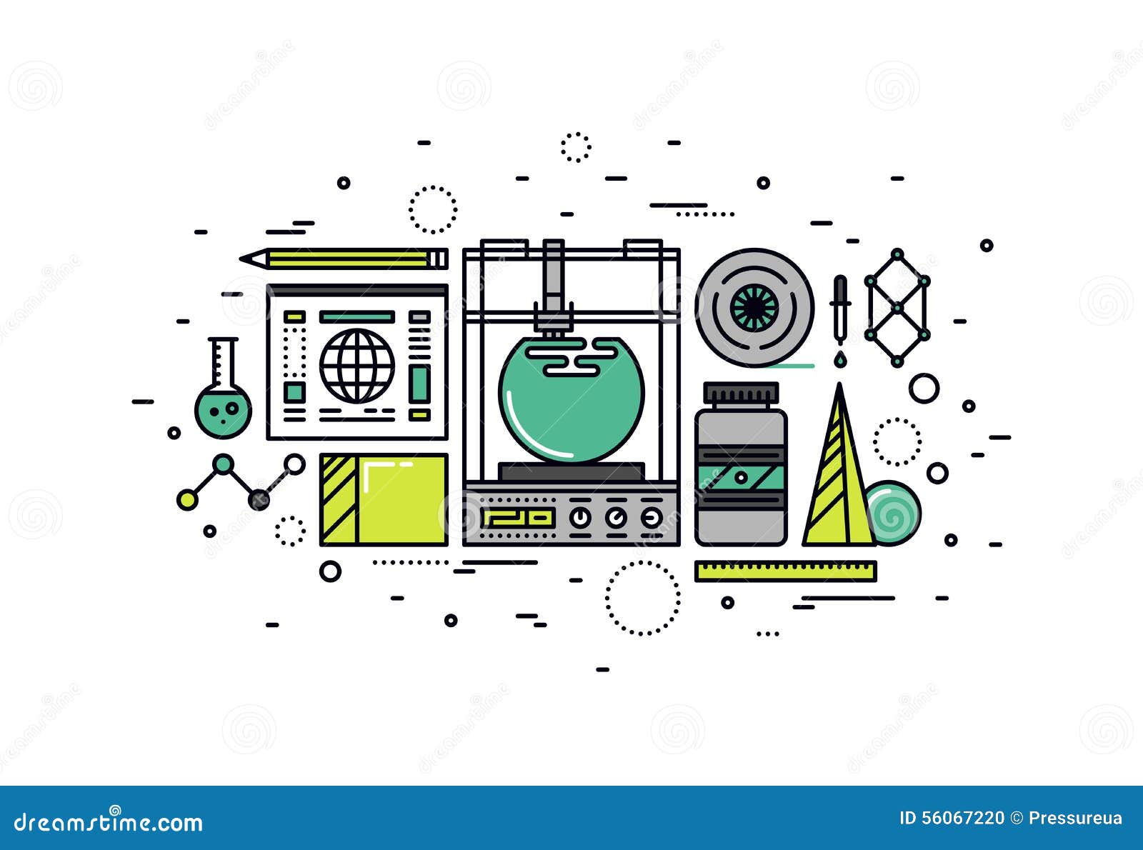 3D Printing Line Style Illustration Stock Vector - Illustration of ...