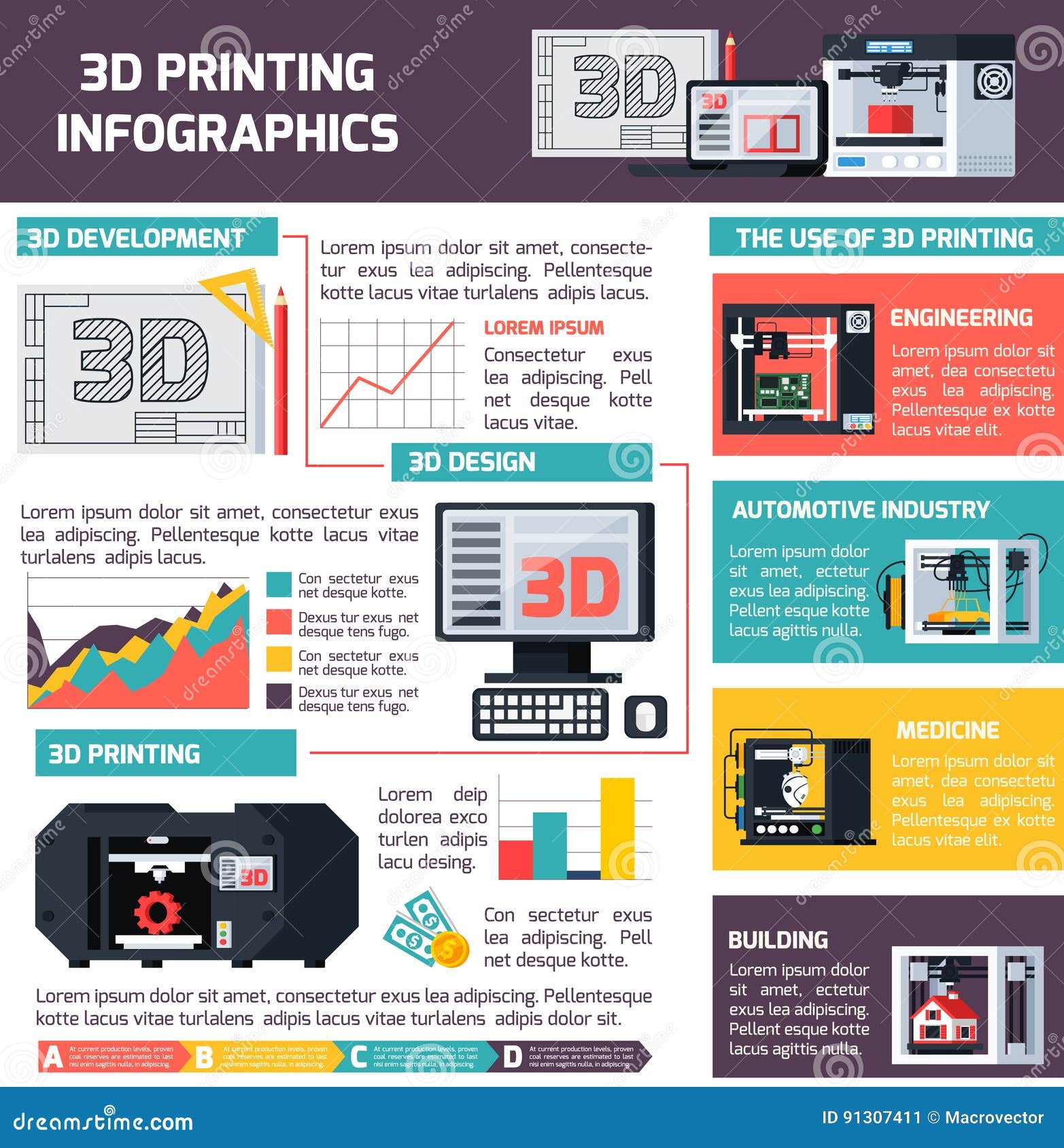 3D Printing Orthogonal Infographics Stock Vector - Illustration of ...