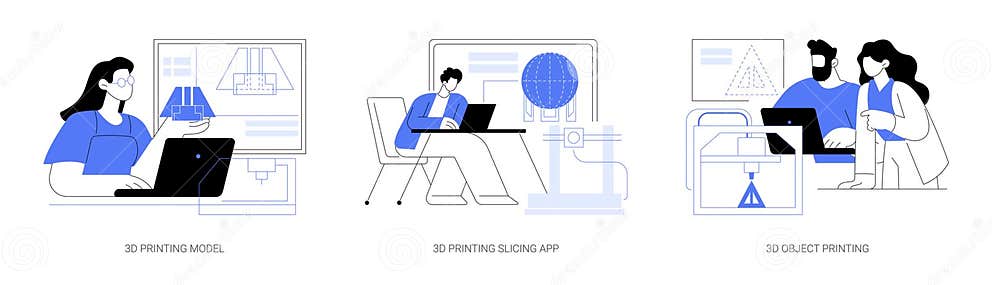 3D Printing Process Isolated Cartoon Vector Illustrations Se Stock ...