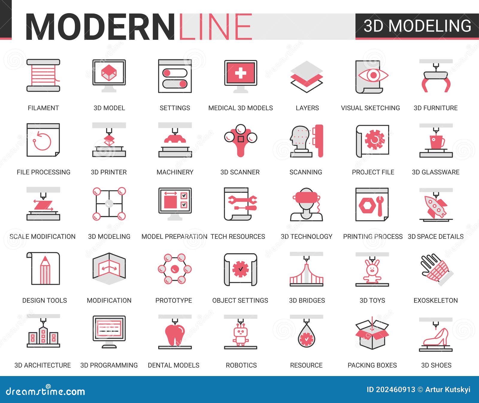 3d Printing Science Technology Flat Web Icon Vector Illustration Set ...