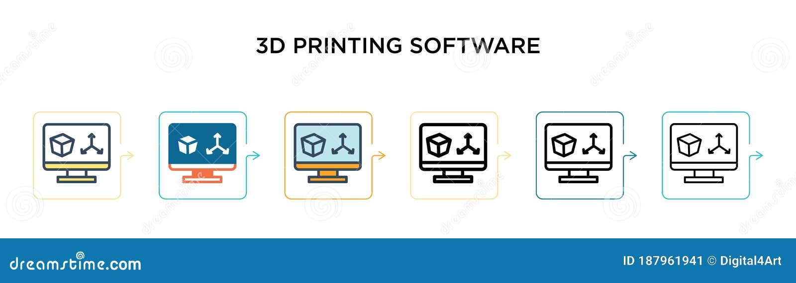 3d Printing Software Vector Icon in 6 Different Modern Styles. Black ...