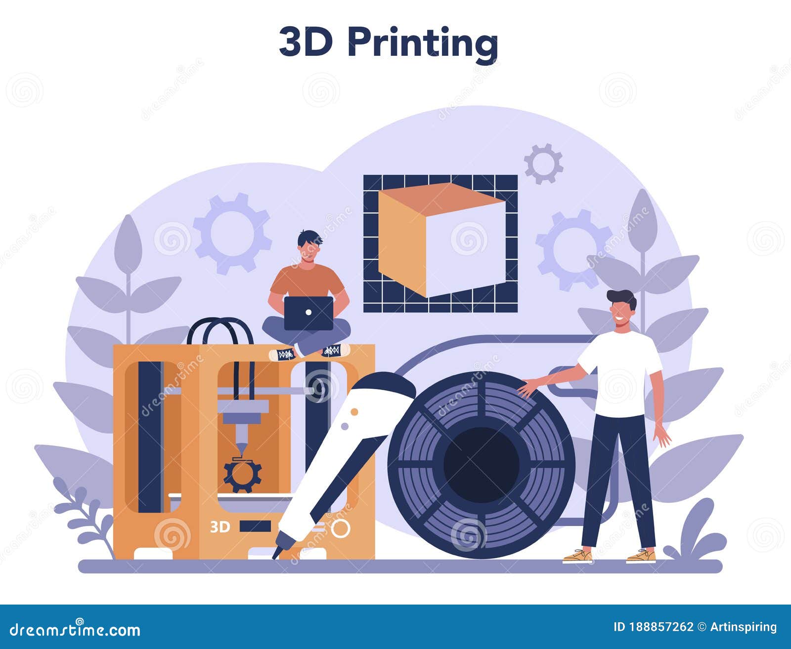3D Printing Technology Concept. 3D Printer Equipment and Engineer Stock ...