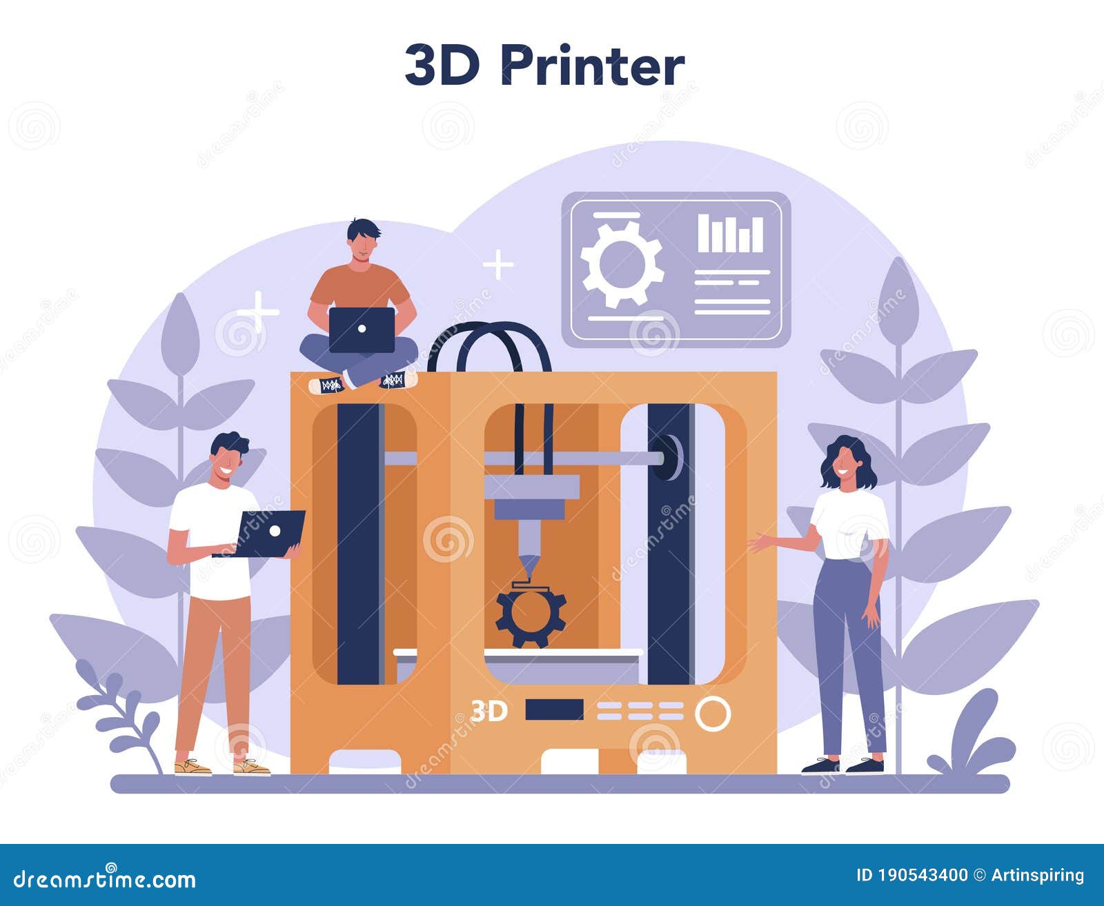 3D Printing Technology Concept. 3D Printer Equipment and Engineer Stock ...