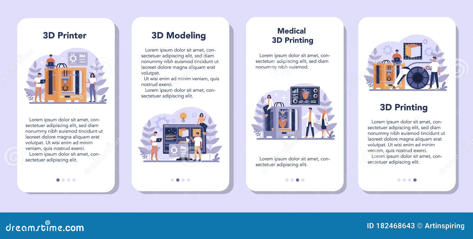 3D Printing Technology Mobile Application Banner Set. 3D Printer Stock ...