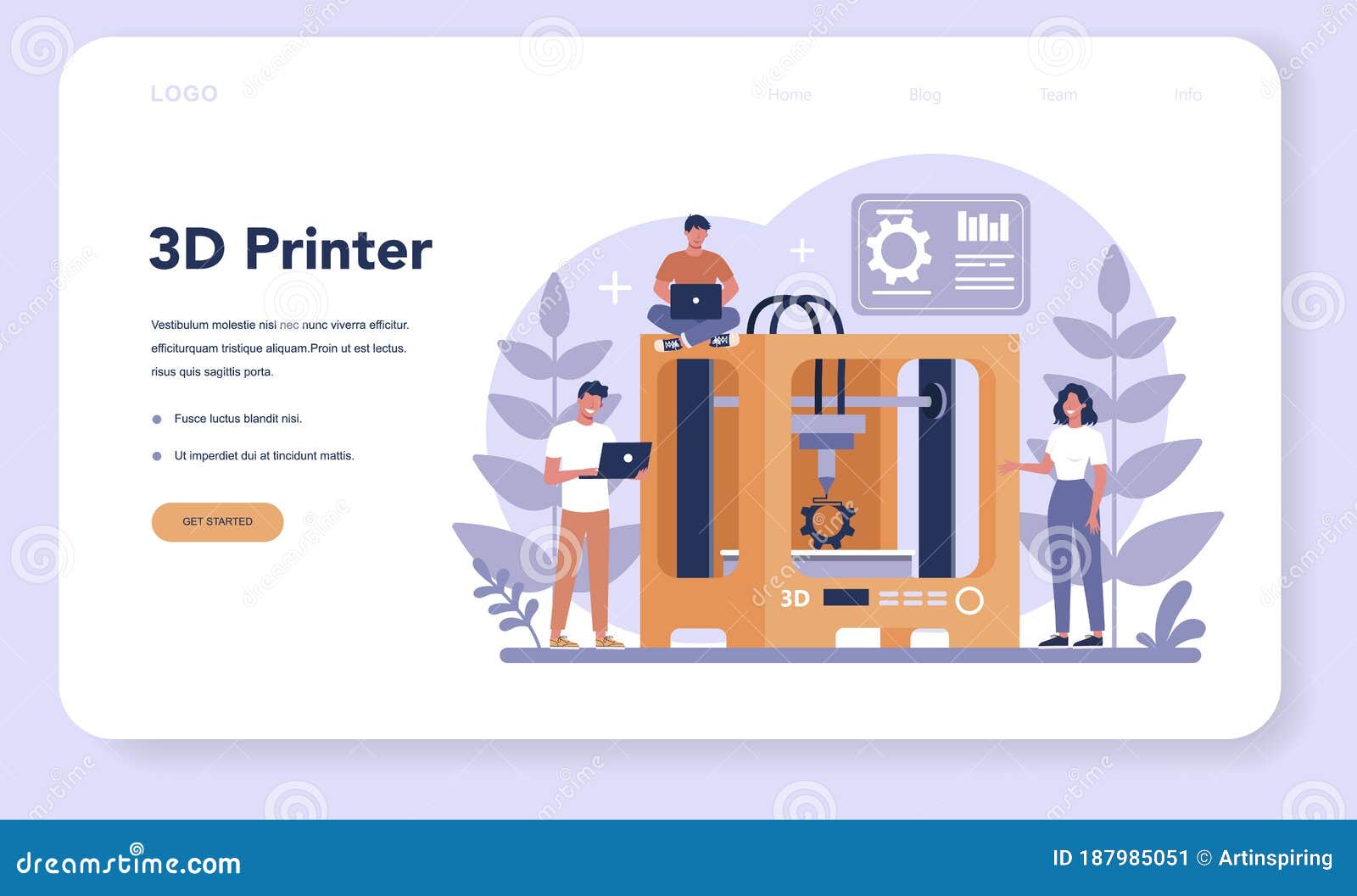 3D Printing Technology Web Banner or Landing Page. 3D Printer Stock ...