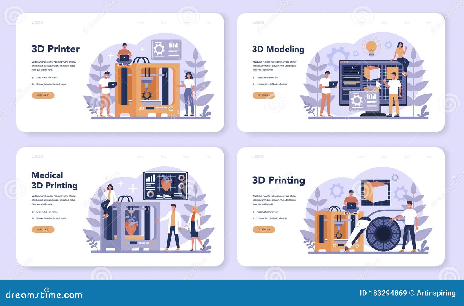 3D Printing Technology Web Banner or Landing Page Set. 3D Printer Stock ...