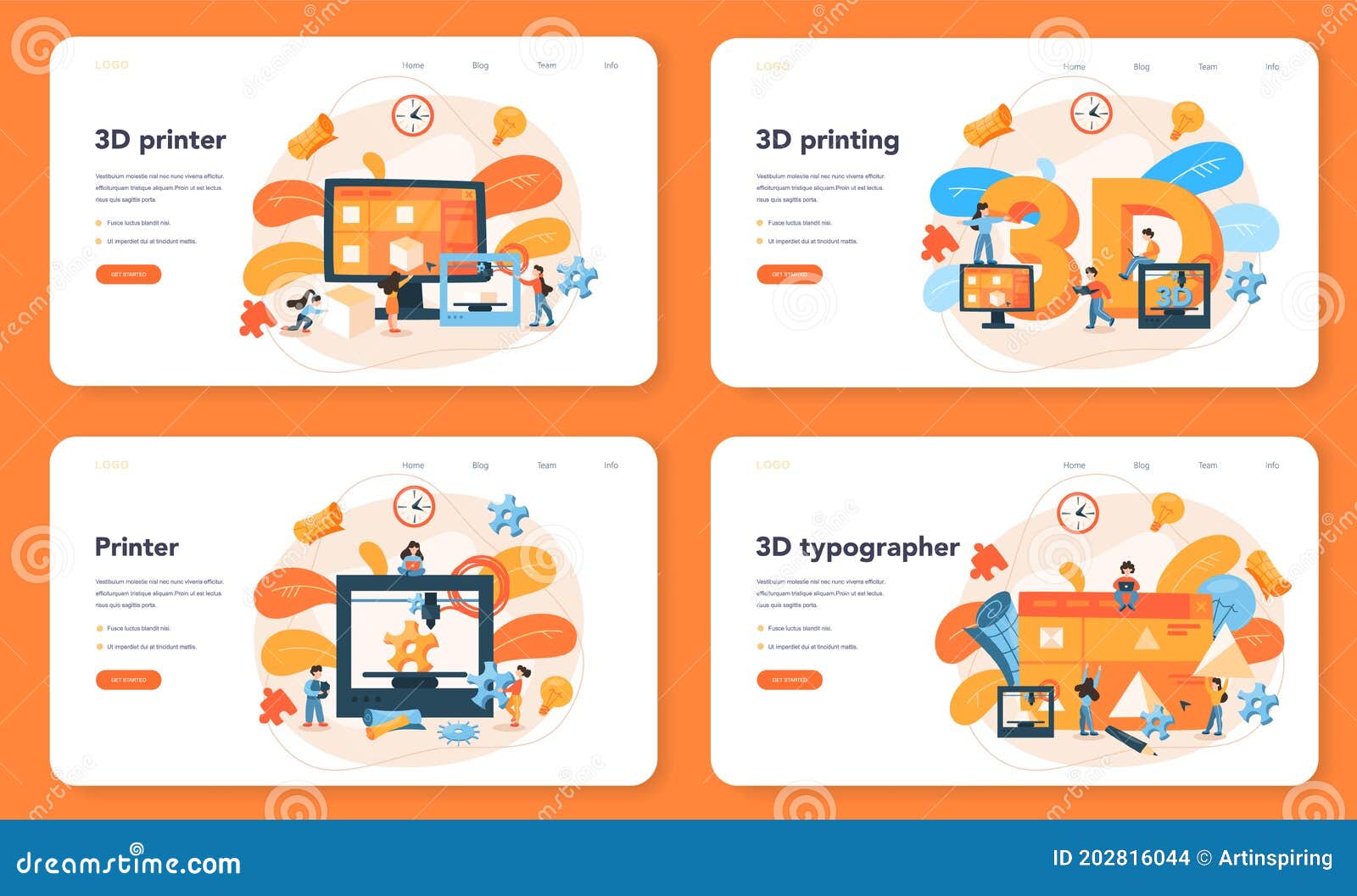 3D Printing Technology Web Banner or Landing Page Set. 3D Printer Stock ...