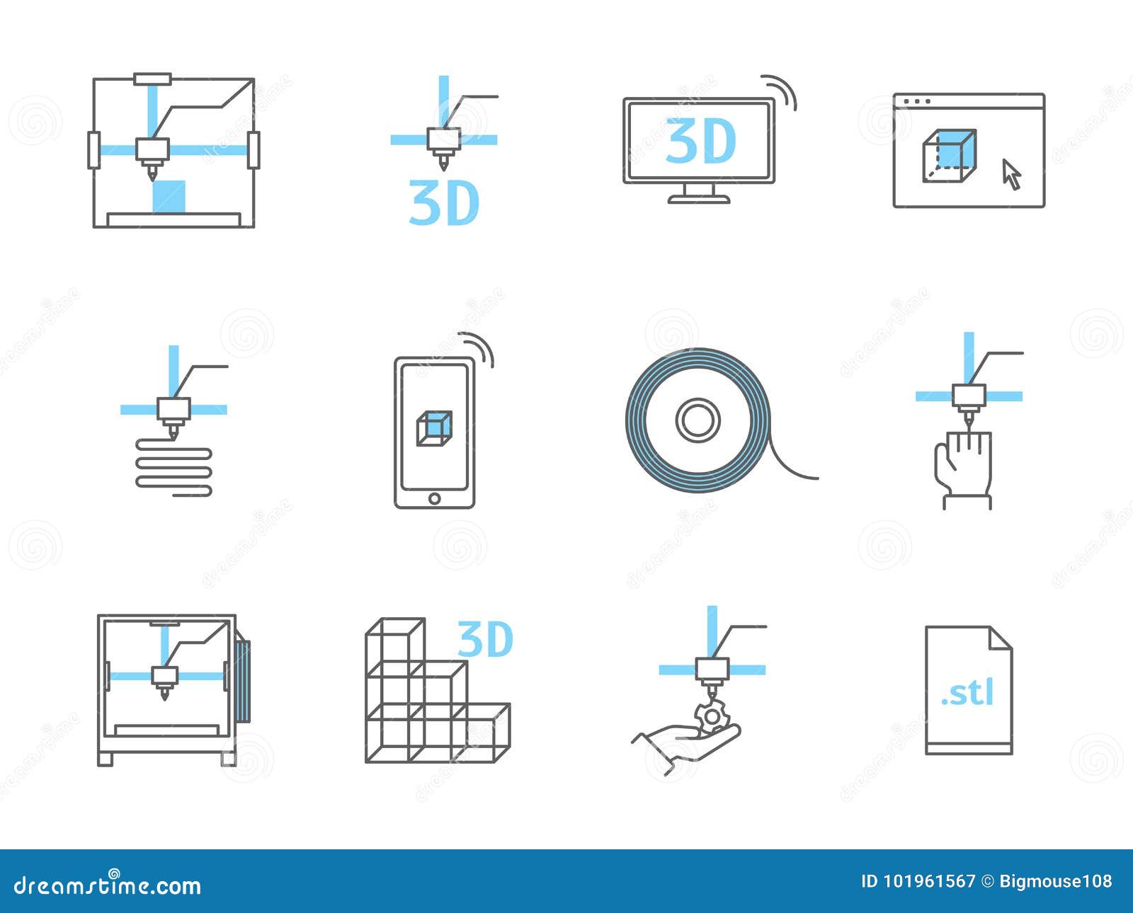 3D Printing Thin Line Icons Set. Vector Stock Vector - Illustration of ...