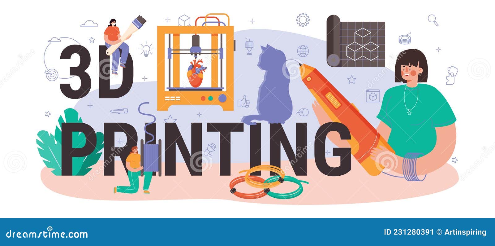 3D Printing Typographic Header. Digital Designer Drawing with ...