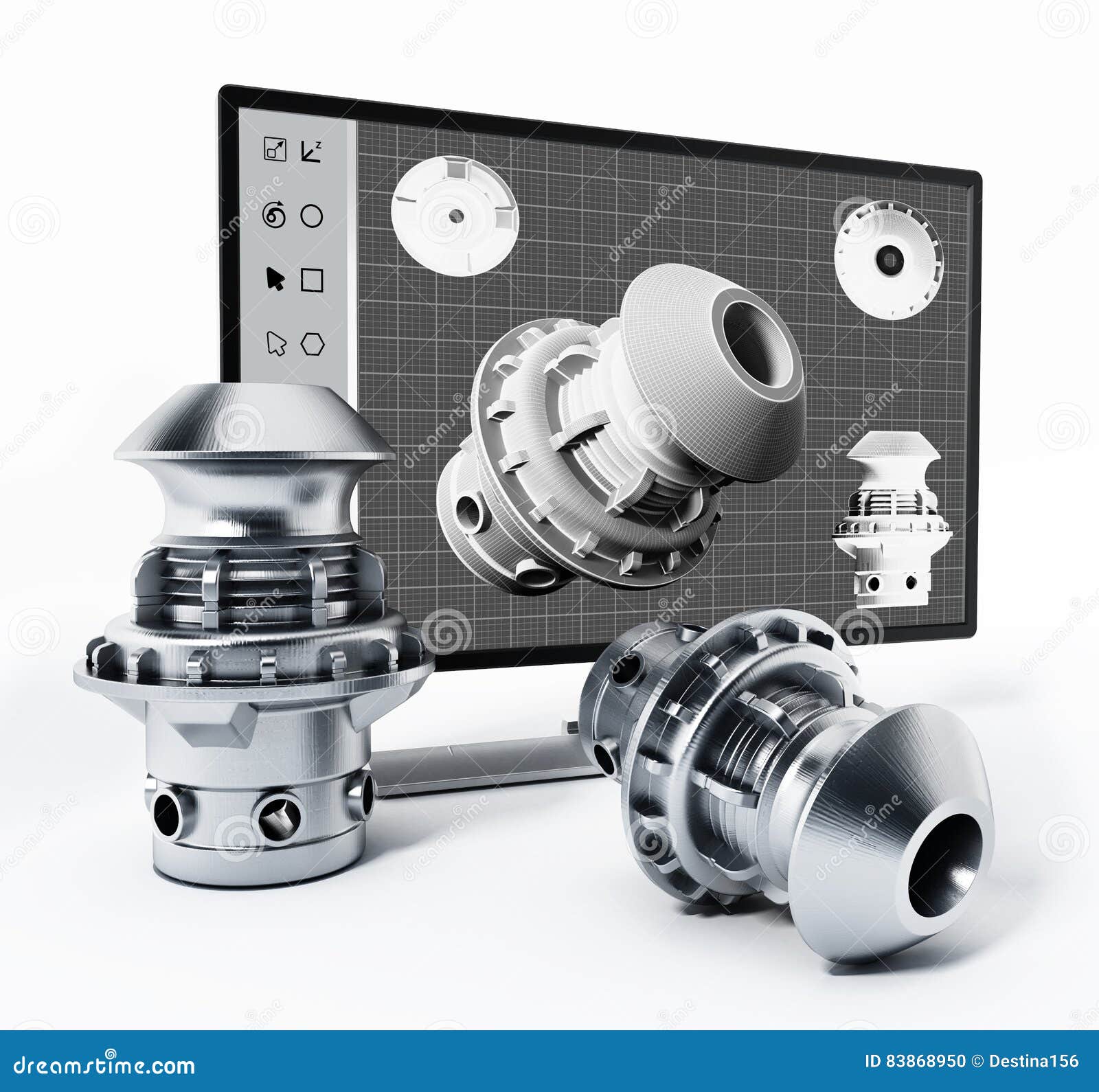 3D Product Design Software and Manufactured Product. 3D Illustration ...