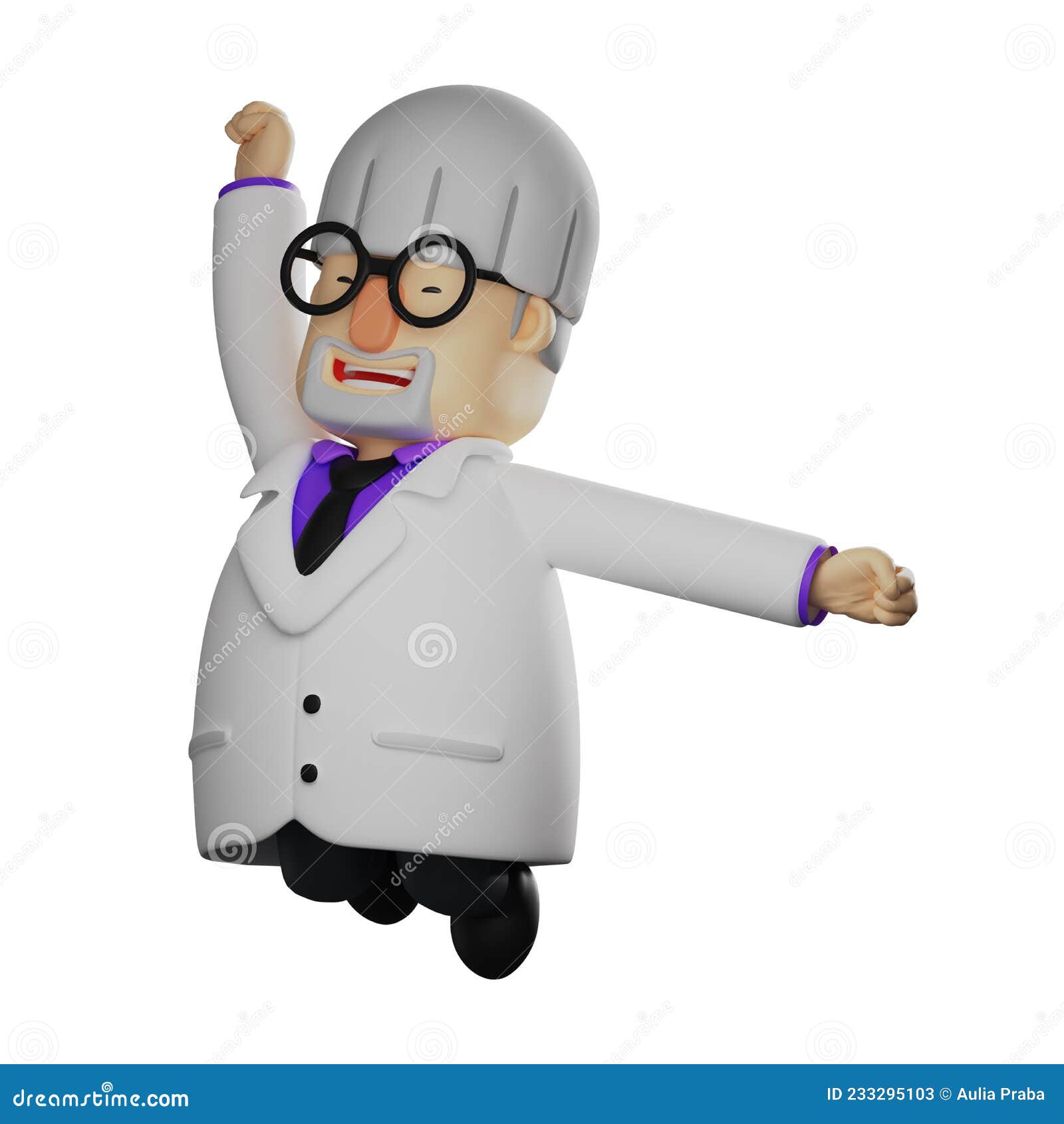 3D Professor Cartoon Illustration with Jumping Pose Stock Illustration ...