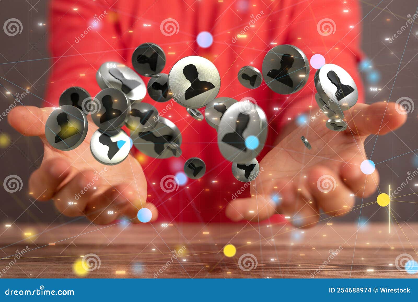 3d Profile Icons Hovering Above the Hands. Stock Photo - Image of ...