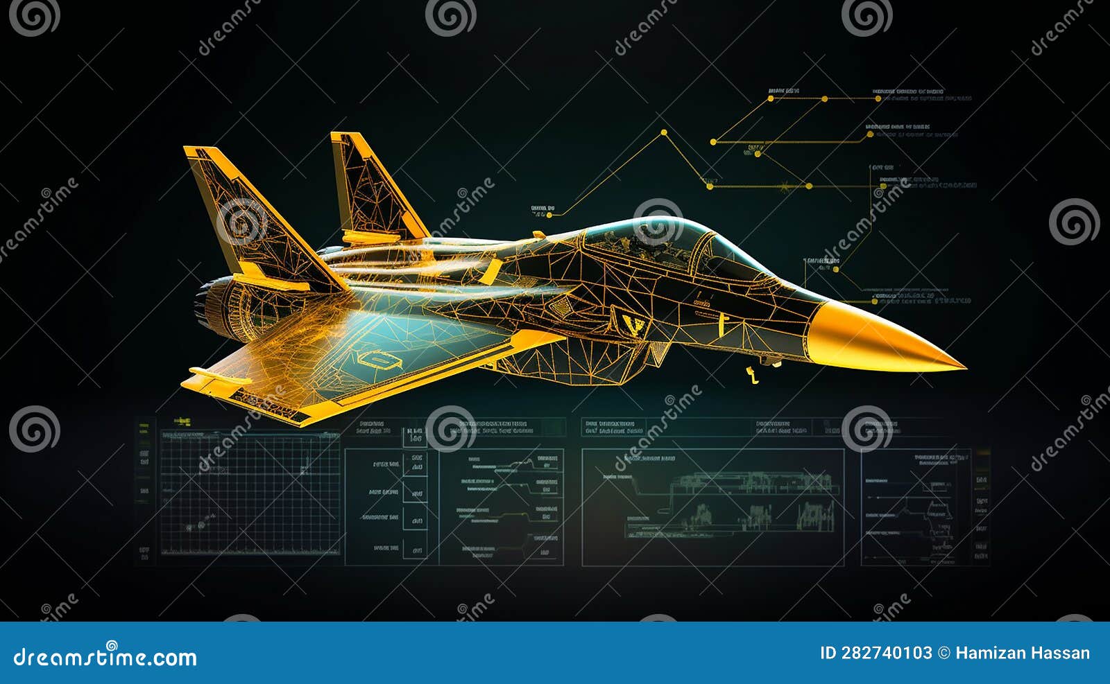3D Projection of a Fighter Jet, Its Sleek Aerodynamic Form with Sharp ...