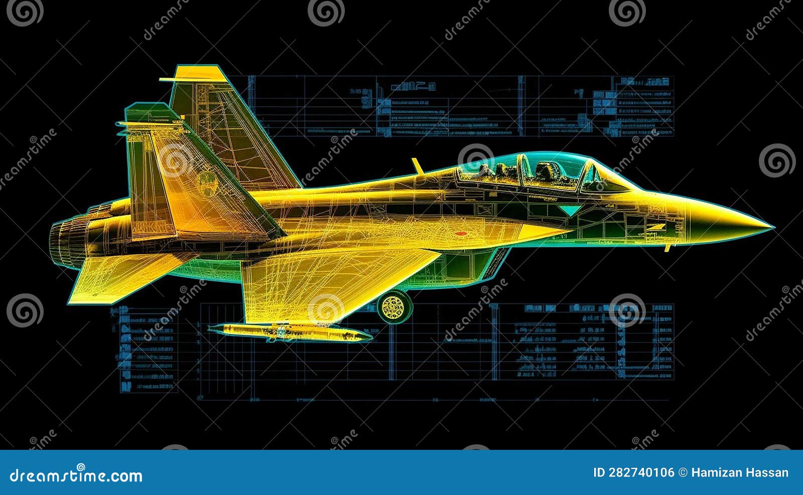 3D Projection of a Fighter Jet, Its Sleek Aerodynamic Form with Sharp ...