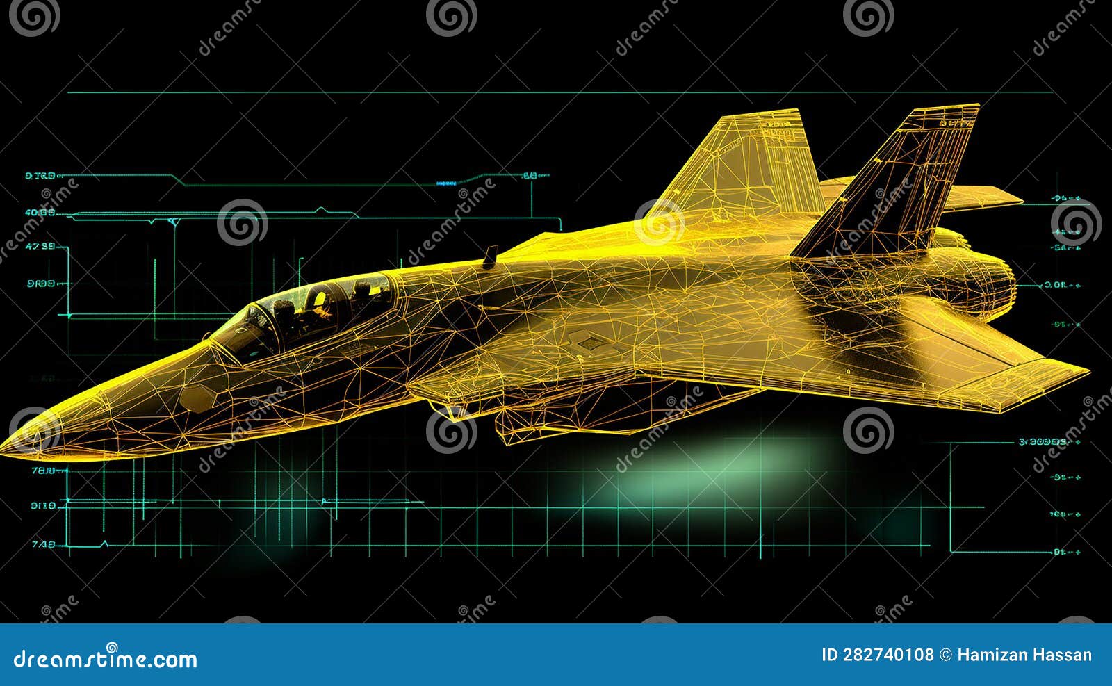 3D Projection Of A Fighter Jet, Its Sleek Aerodynamic Form With Sharp ...